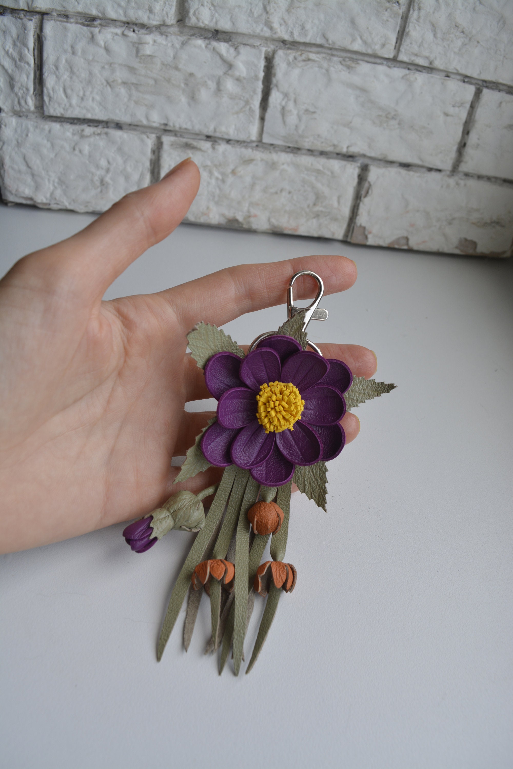 Lilac Leather Flower Keychain orangelilac Field Flowerpurse - Etsy