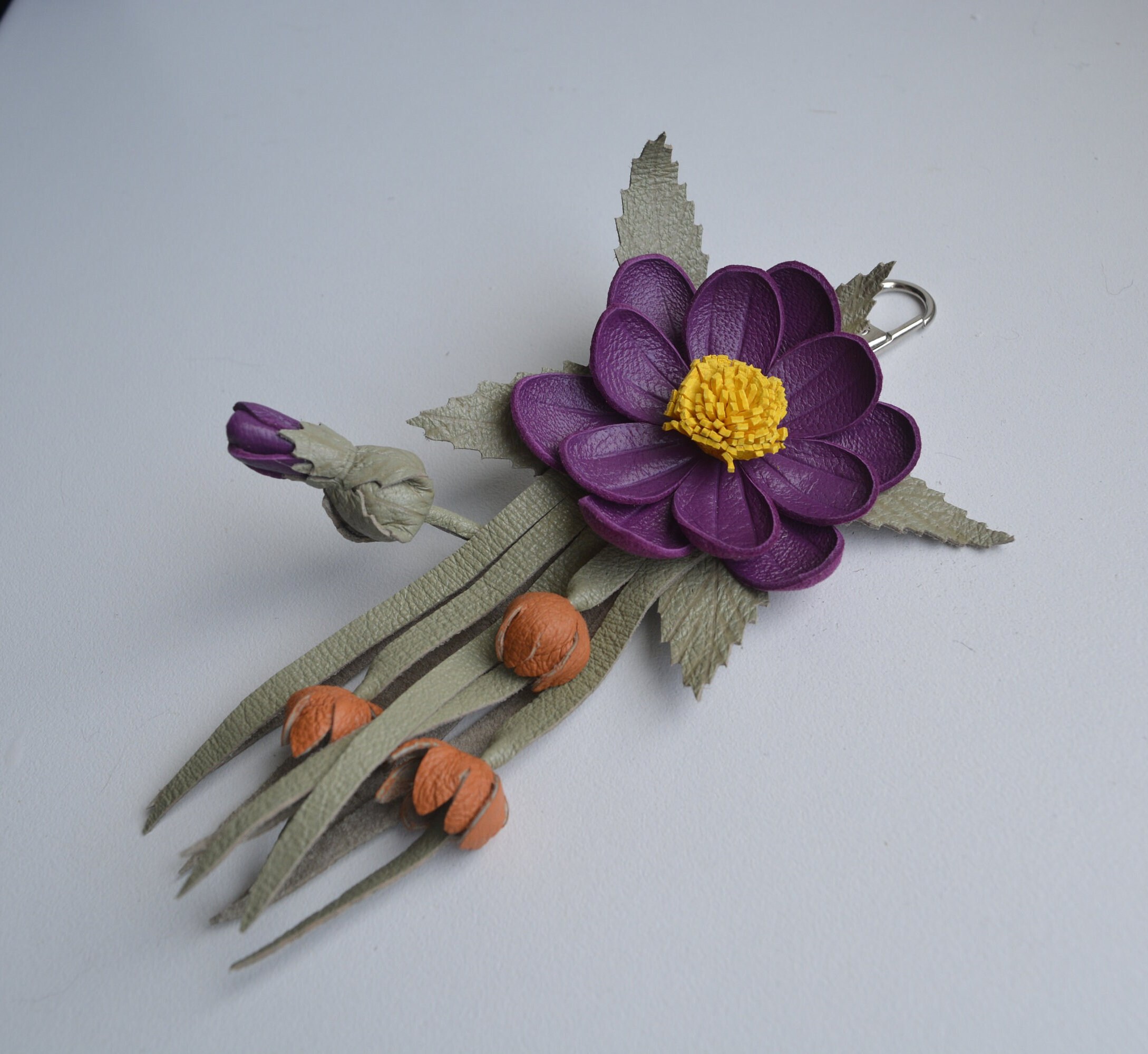 Lilac Leather Flower Keychain orangelilac Field Flowerpurse - Etsy
