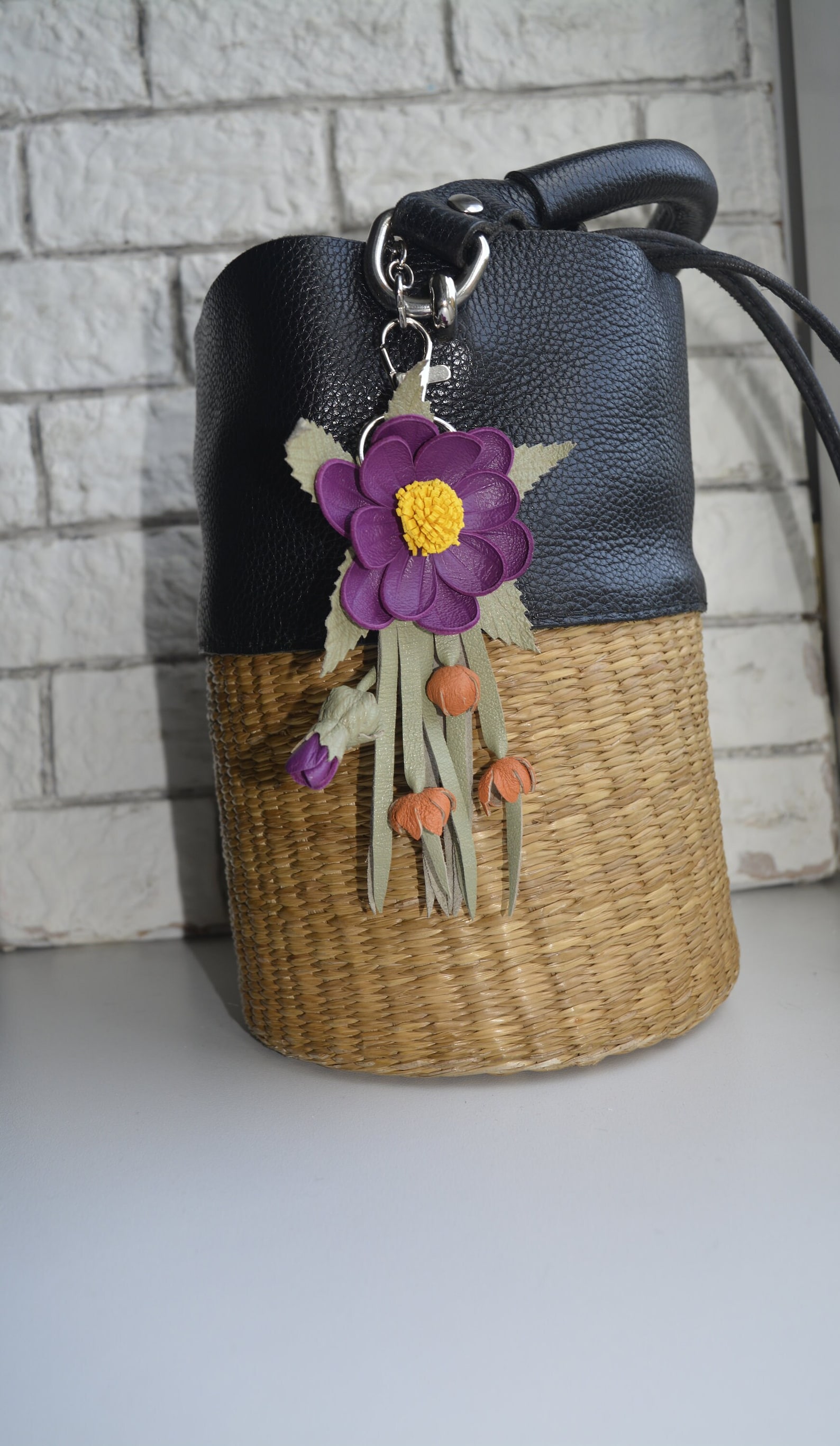 Lilac Leather Flower Keychain orangelilac Field Flowerpurse - Etsy