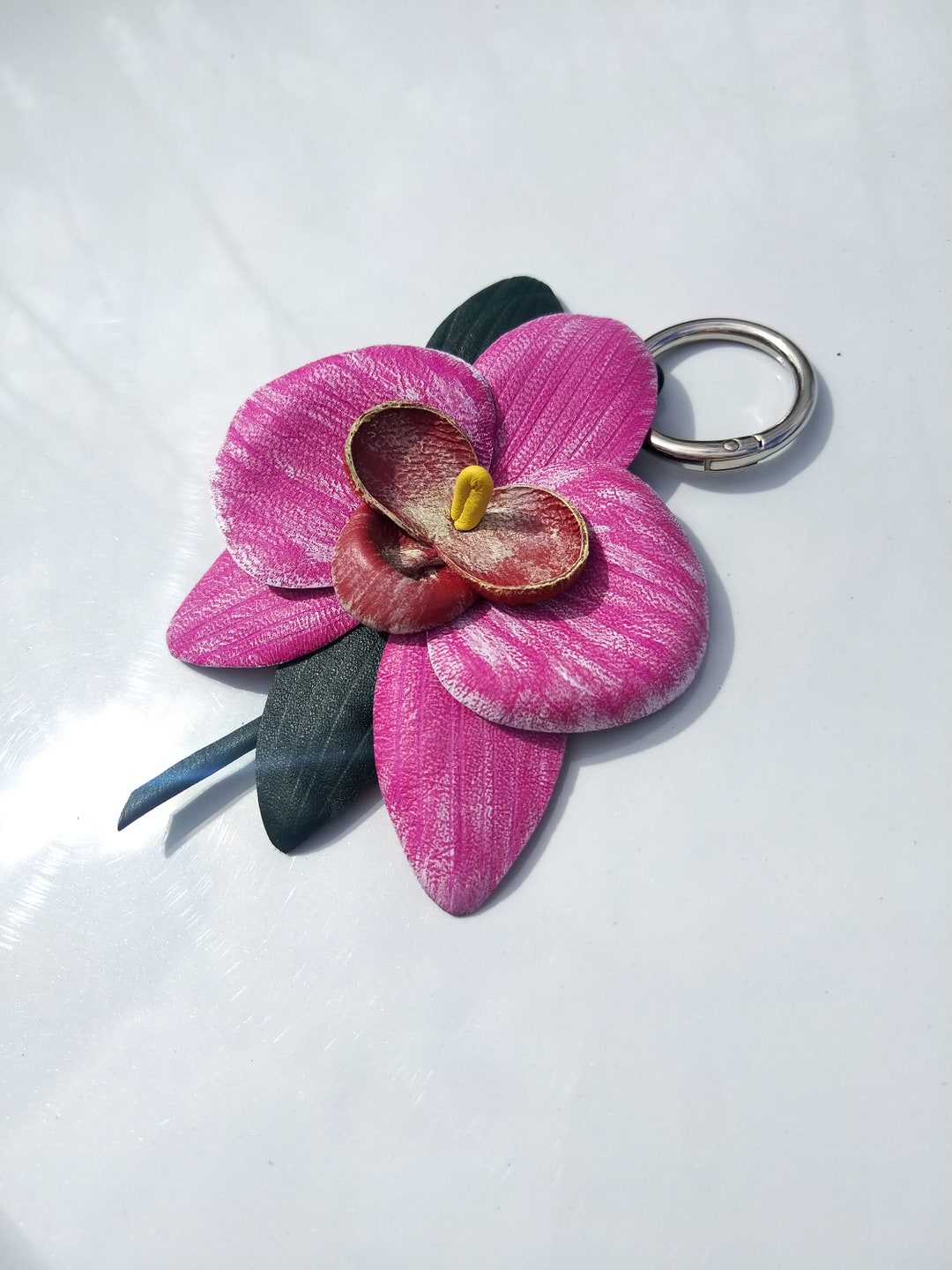 Pink Orchid,forest Orchid,genuine Leather Flower Bag Charm Orchid ...