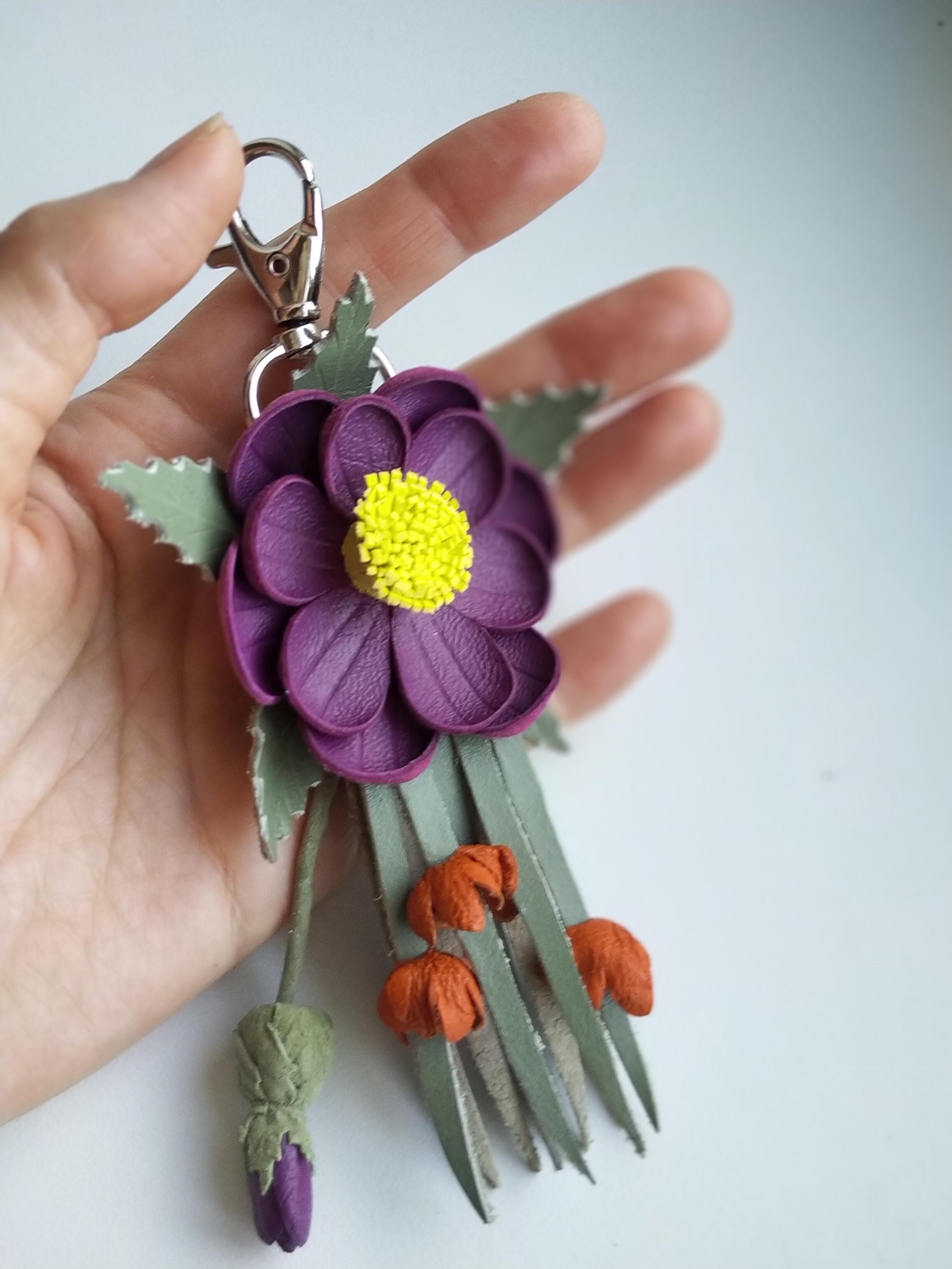 Lilac Leather Flower Keychain ,orange,lilac Field Flower,purse Charm ...