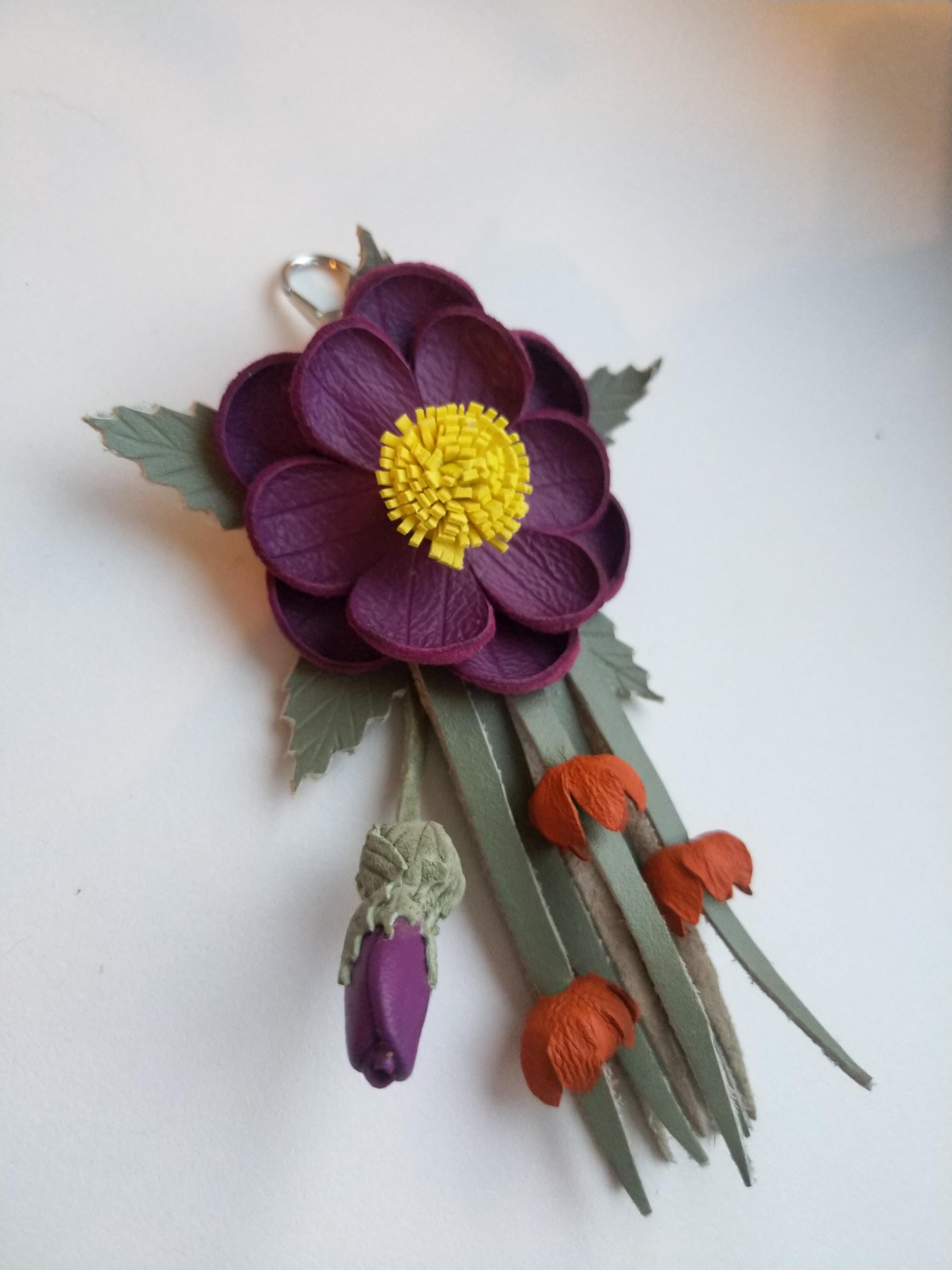 Lilac Leather Flower Keychain ,orange,lilac Field Flower,purse Charm ...