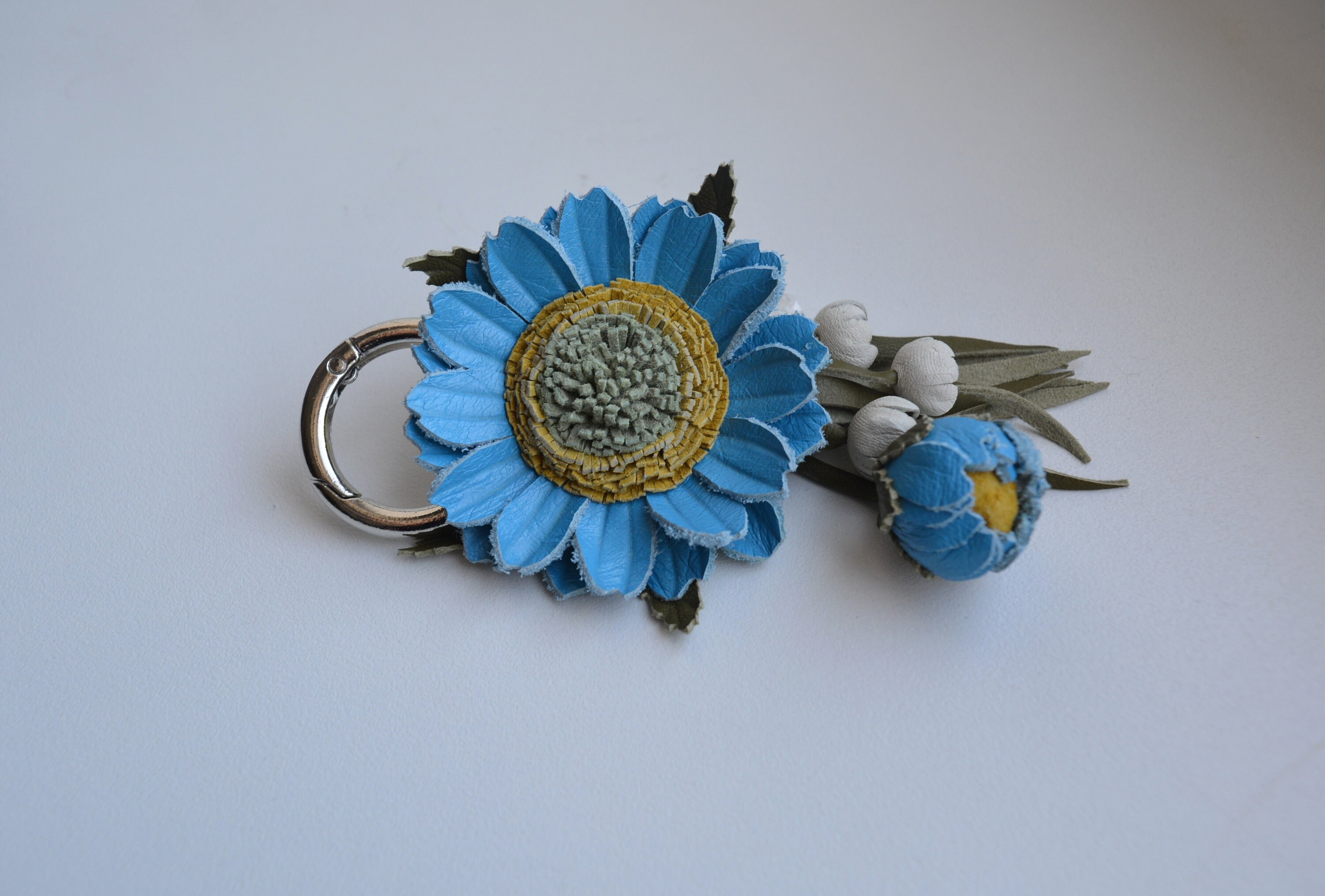 Blue Daisy Genuine Leather Flower Bag Charm and Bells,handbag Charm ...