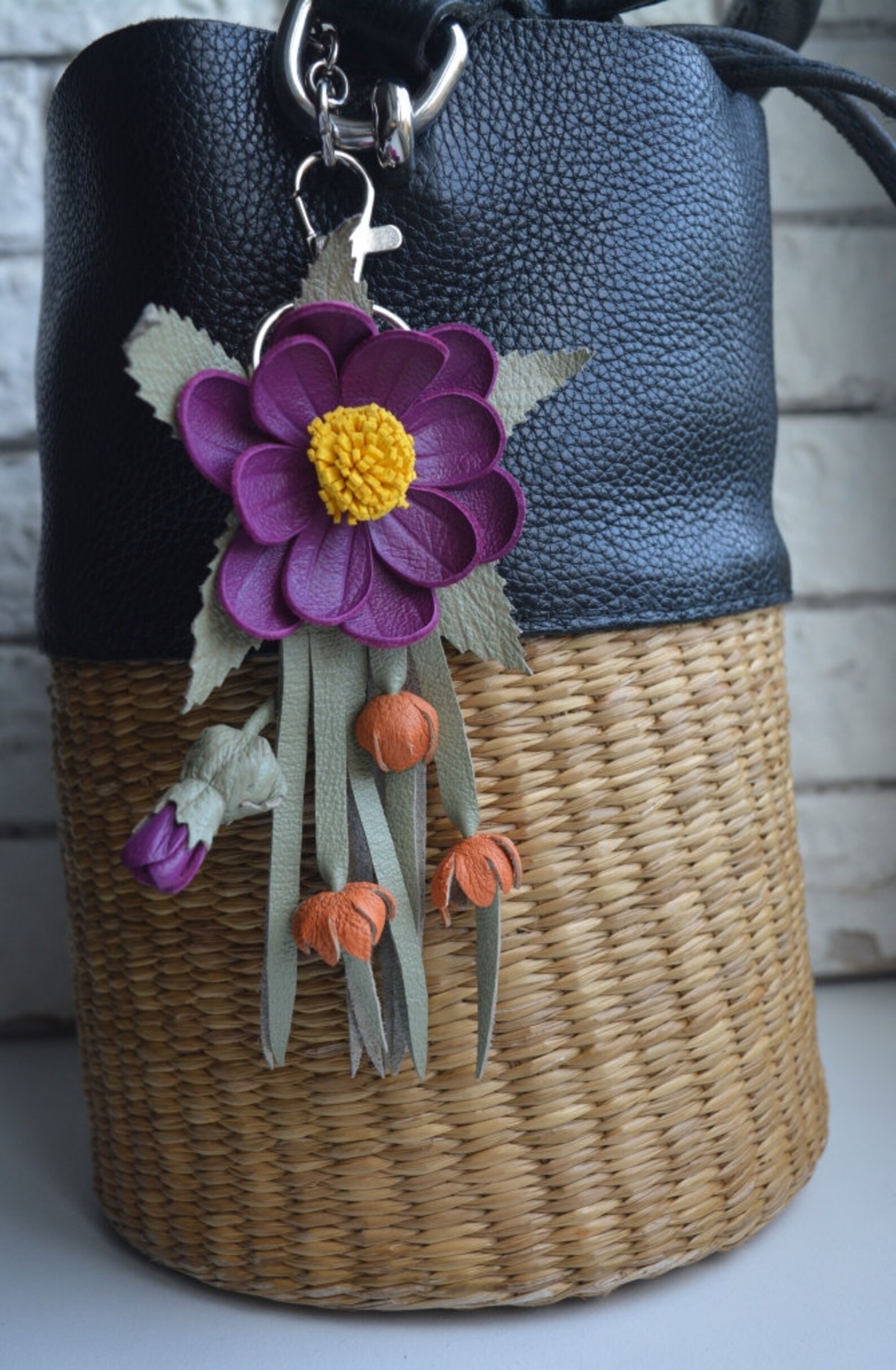 Lilac Leather Flower Keychain orangelilac Field Flowerpurse - Etsy