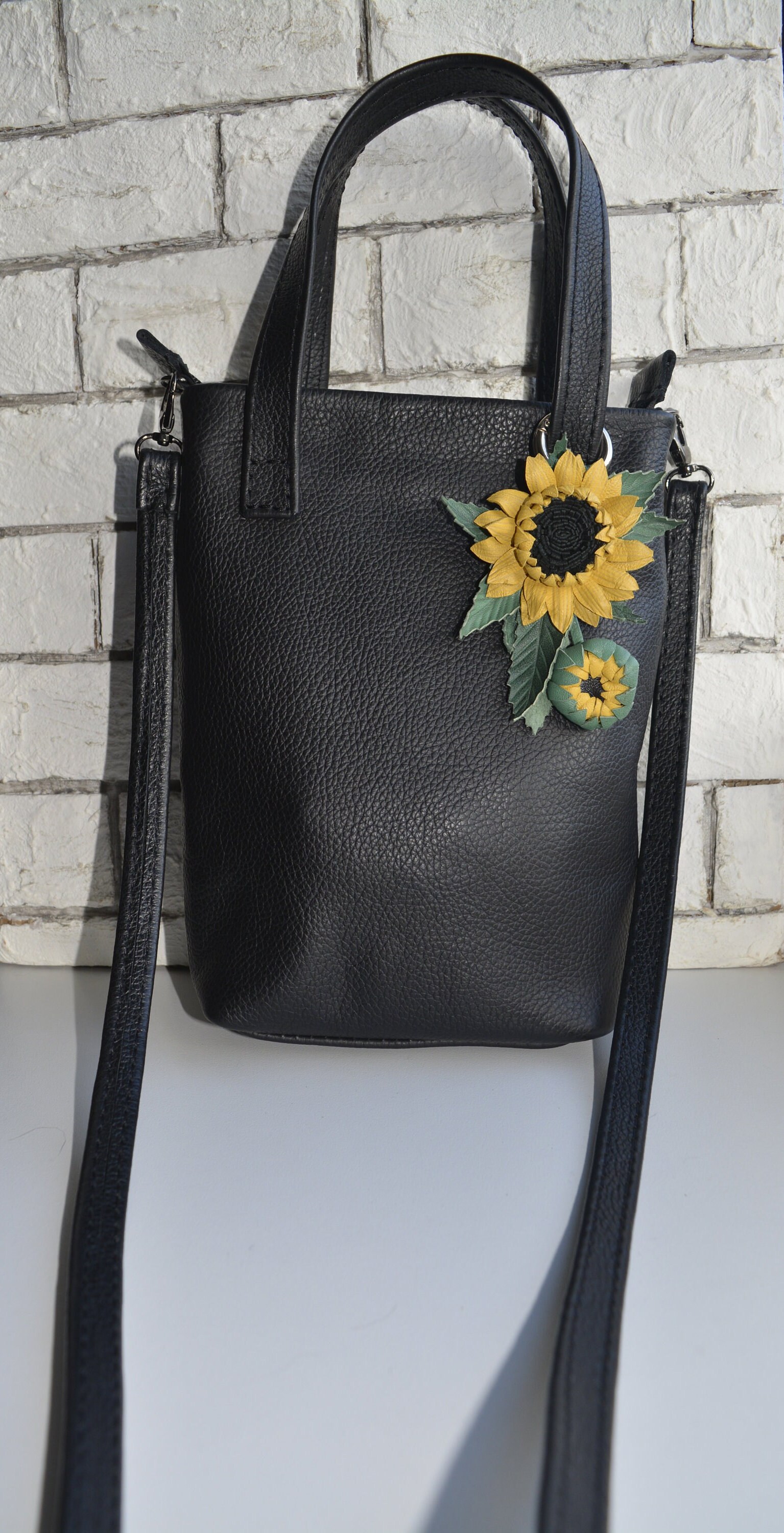 Genuine Leather Flower Bag Charm Sunflower,handbag Charm,purse Charms ...