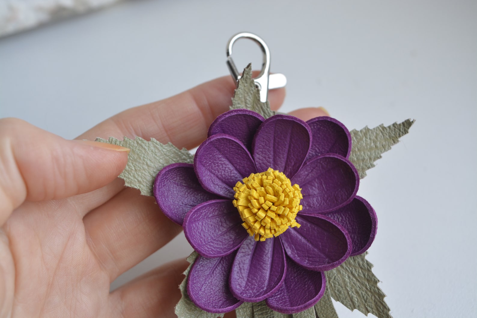 Lilac Leather Flower Keychain orangelilac Field Flowerpurse - Etsy