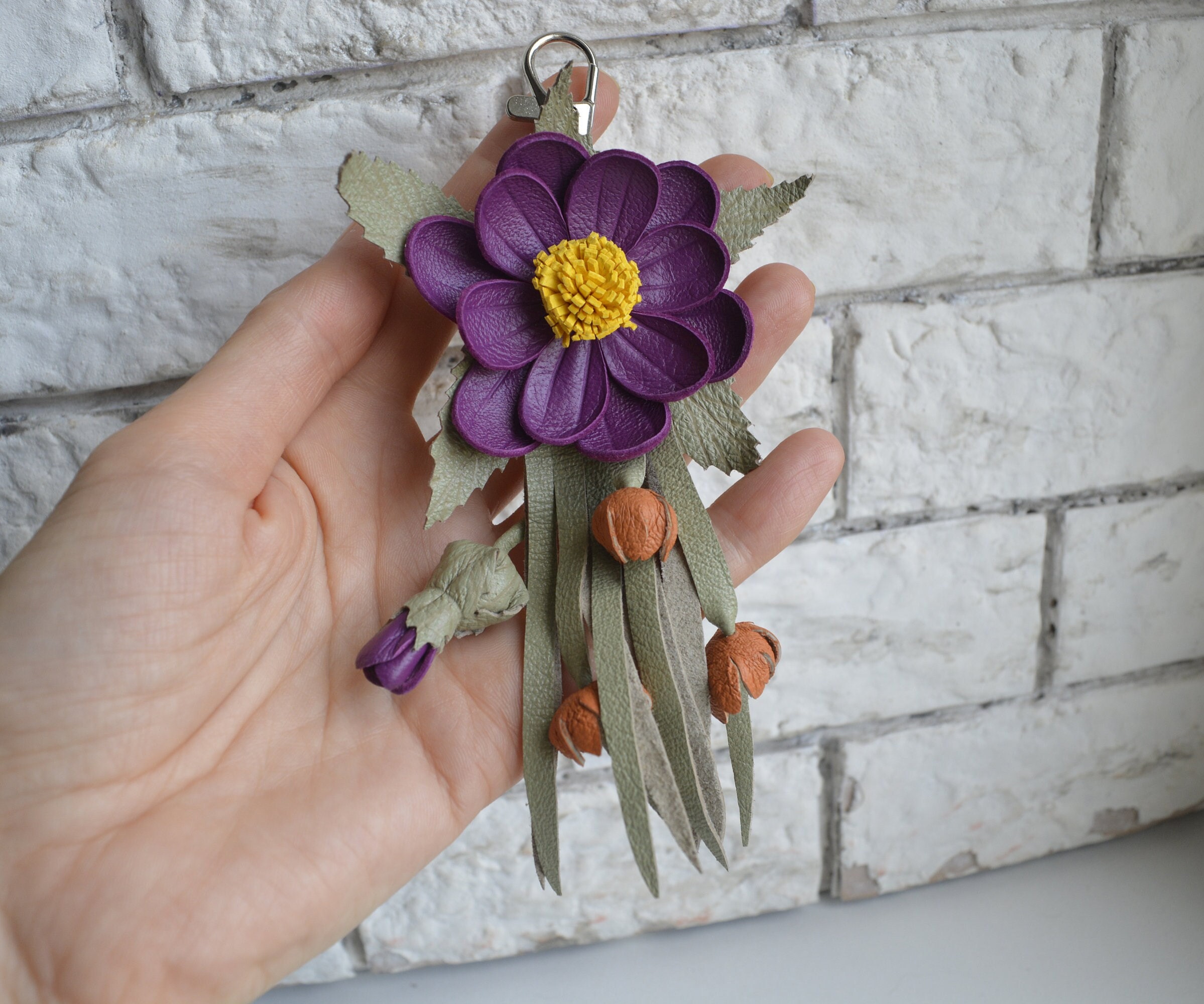 Lilac Leather Flower Keychain orangelilac Field Flowerpurse - Etsy