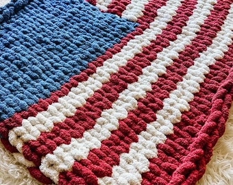 AMERICAN FLAG BLANKET. Hand-knit. Cotton Backing. Super Snuggly. - Etsy