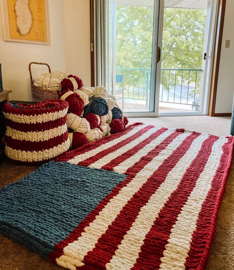 Chunky Knit American Flag Blanket - Etsy