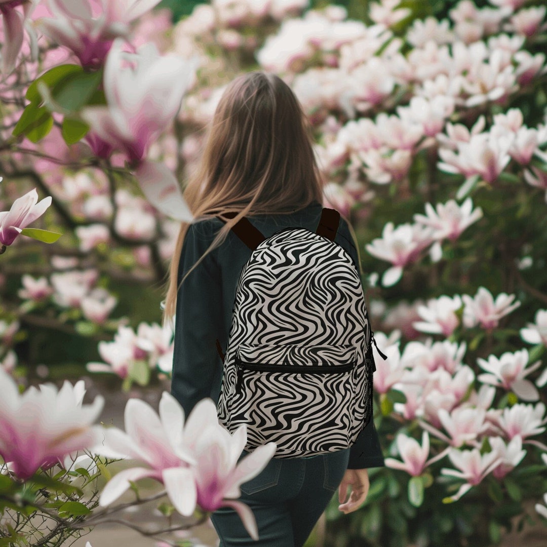 Wavy Zebra Backpack, Cute Animal Print, Black and White Book Bag, Kids ...