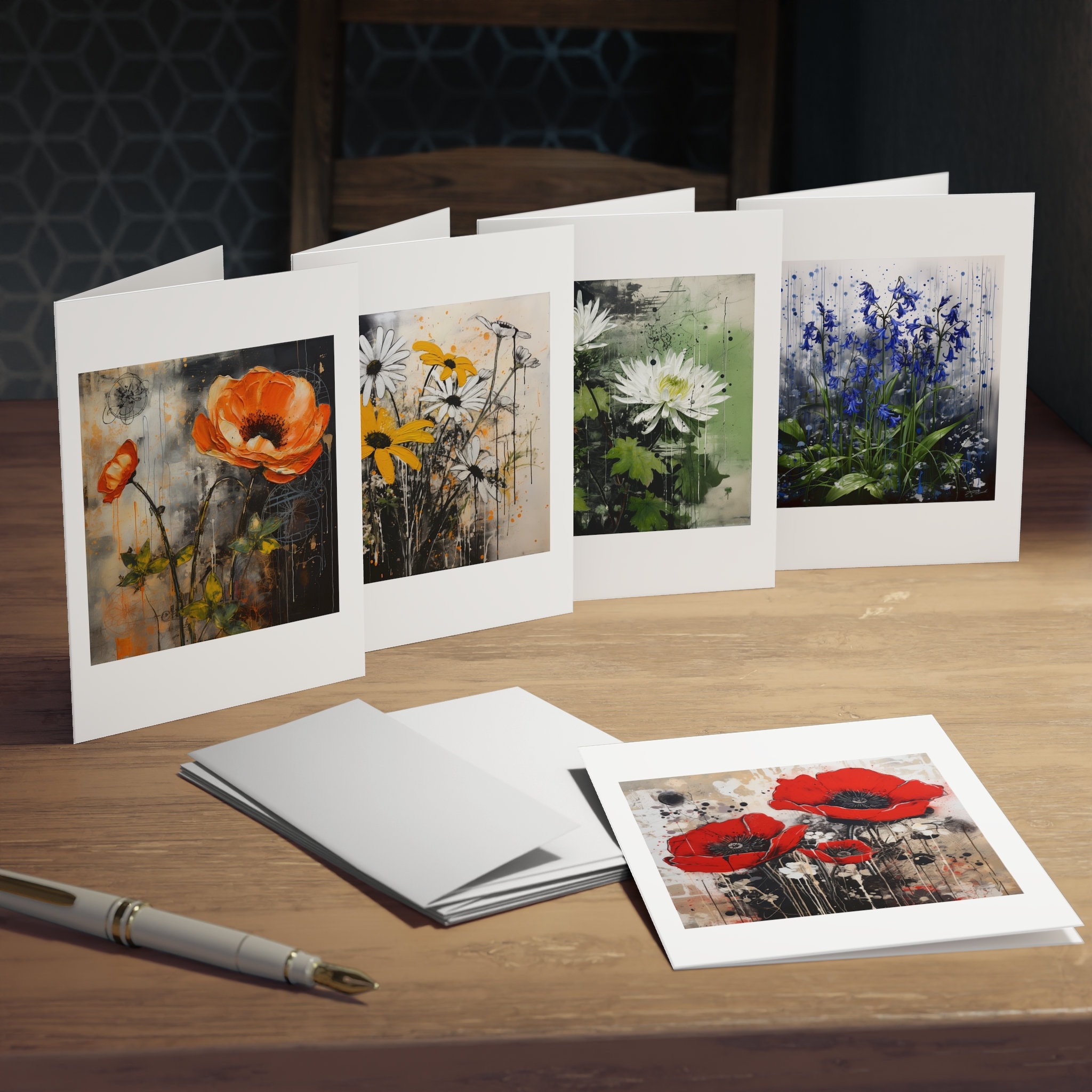 Multi-design Splatter Paint Floral Blank Cards 5-pack, Poppy ...