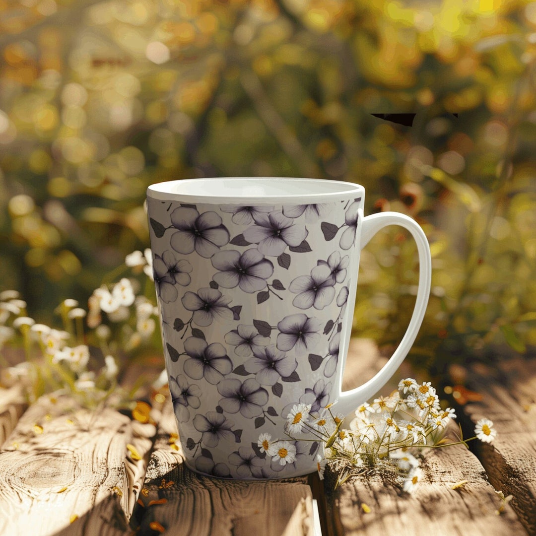 February Violets Latte Mug, Floral Coffee Cup, Birth Flower, Birth ...