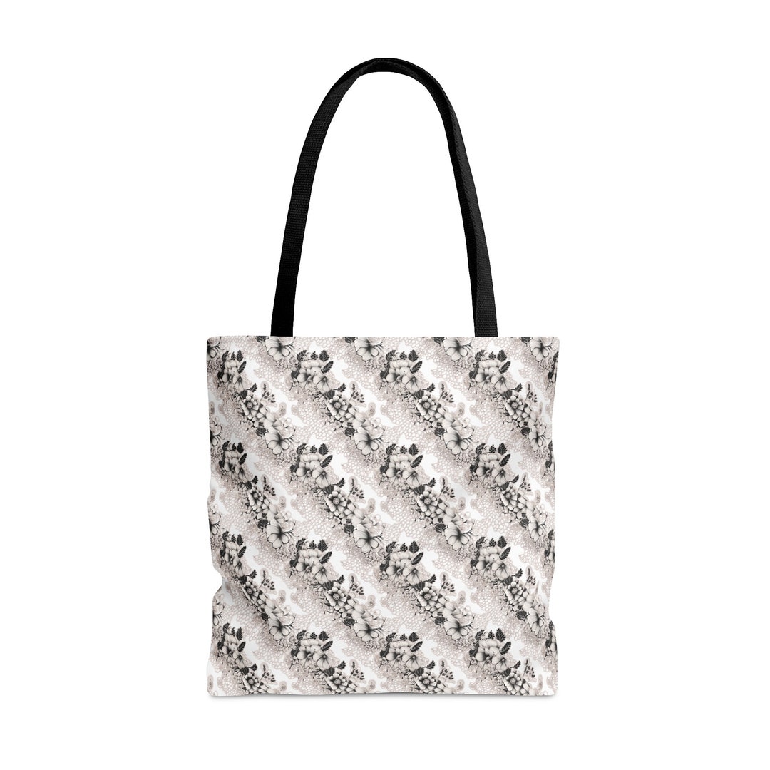 Lacy Tote Bag, Pretty Book Bag, Faux Lace, Black White, Gift for ...