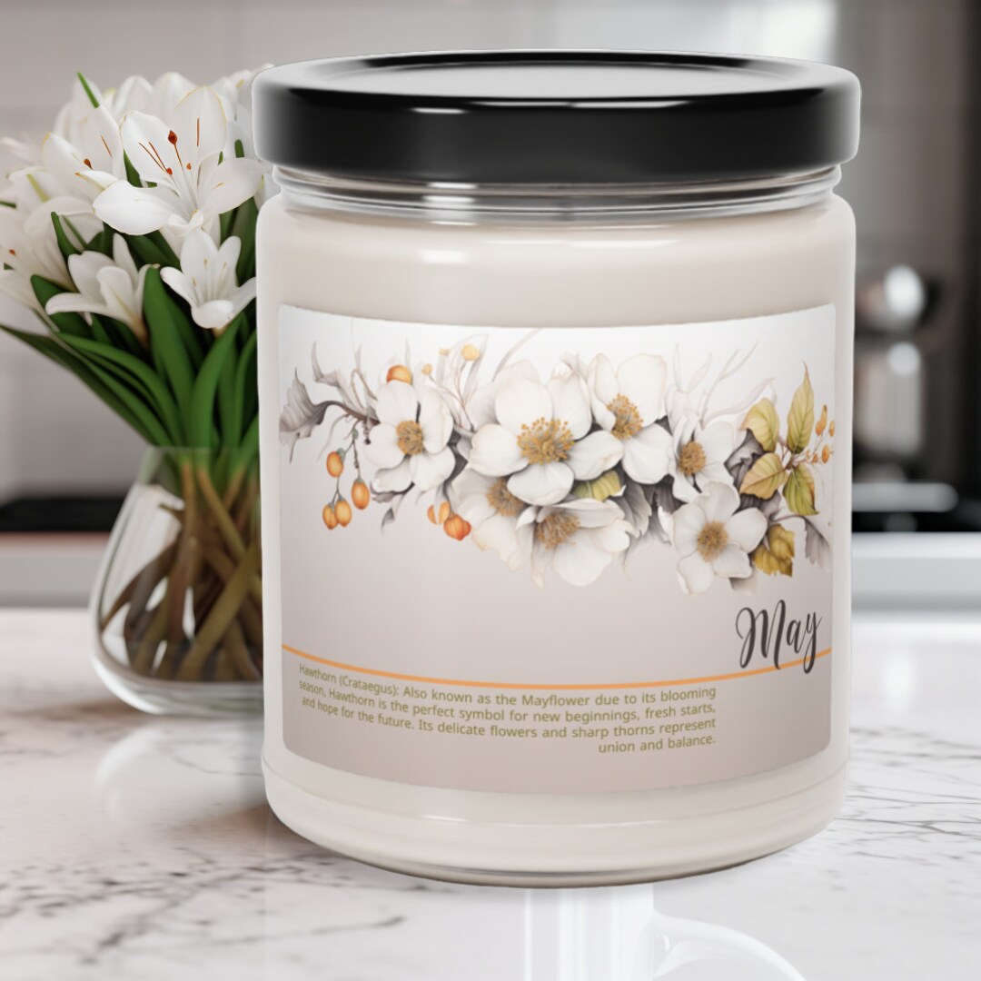 May Hawthorn Birth Flower Soy Candle, Scented Candle, May Birthday ...