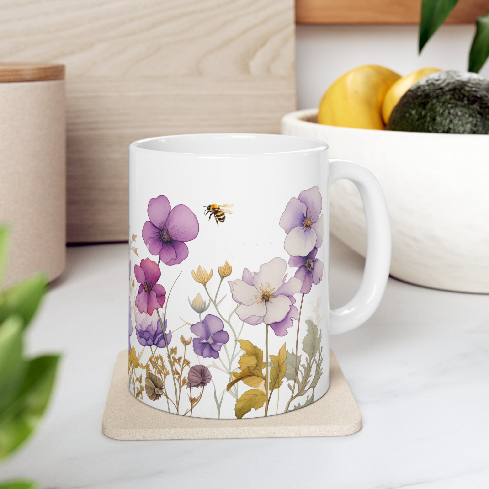 February Violets Birth Flower Ceramic Mug, Botanical Design, Floral Cup ...