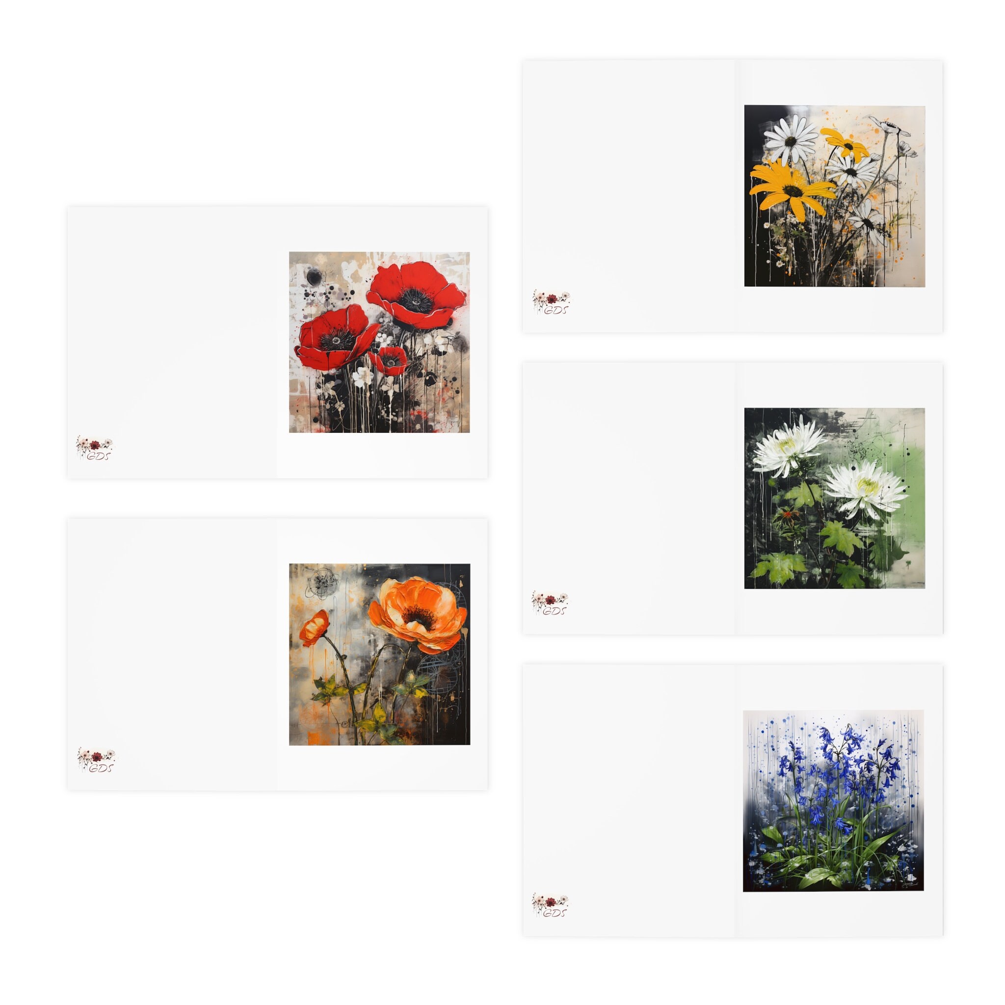 Multi-design Splatter Paint Floral Blank Cards 5-pack, Poppy ...