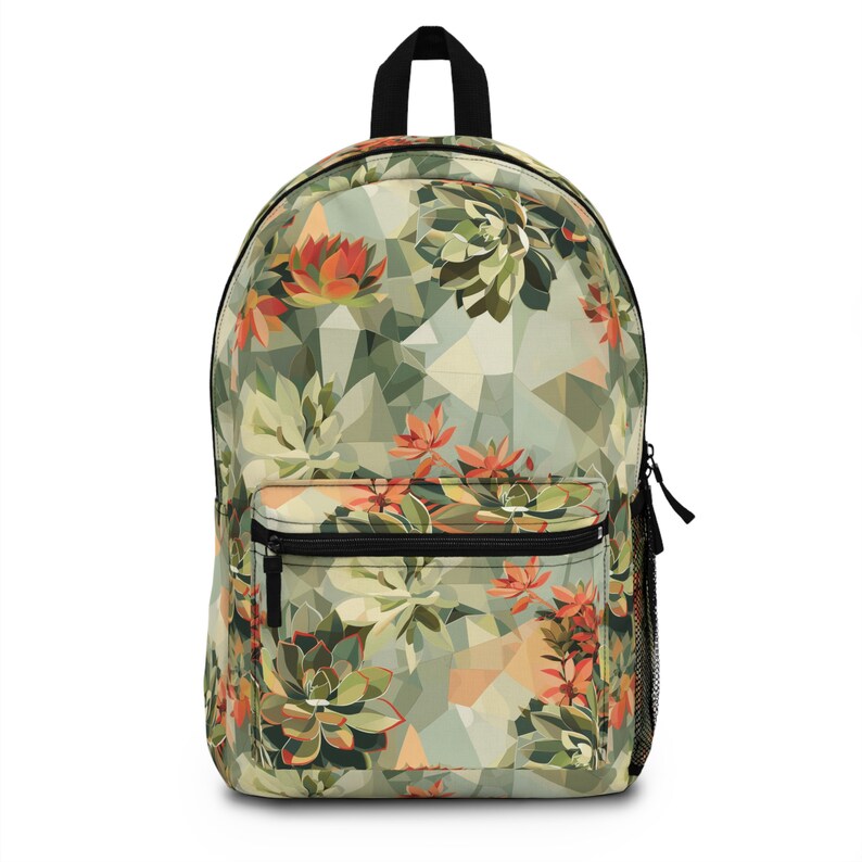 Geo Succulent Backpack, Cute Nature Print, Book Bag, Cool Geometric ...