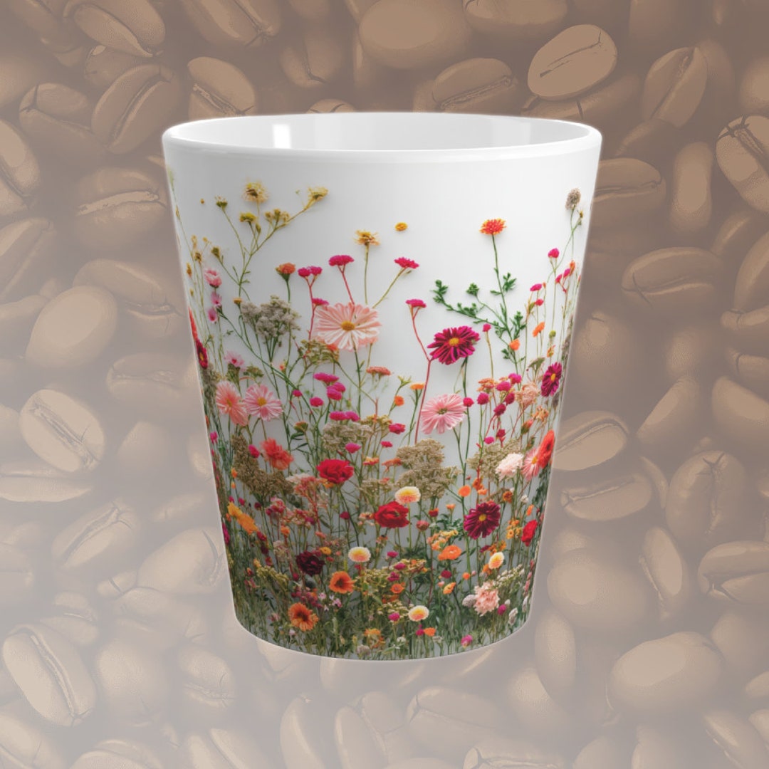Wildflower Garden Latte Mug, Flower Coffee Cup, Wildflowers, Garden ...
