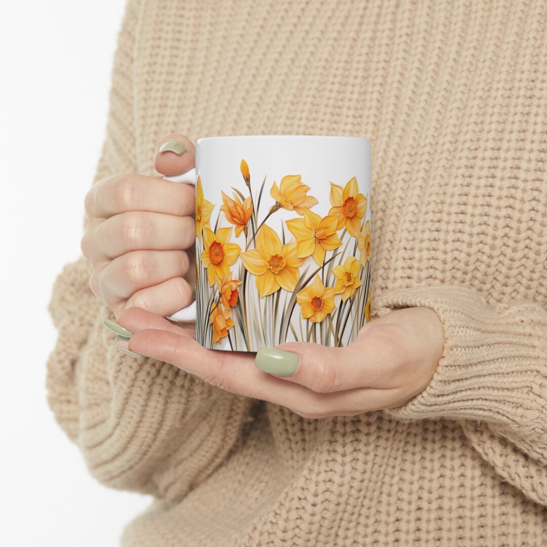 March Daffodil Birth Flower Ceramic Mug, Botanical Design, March ...