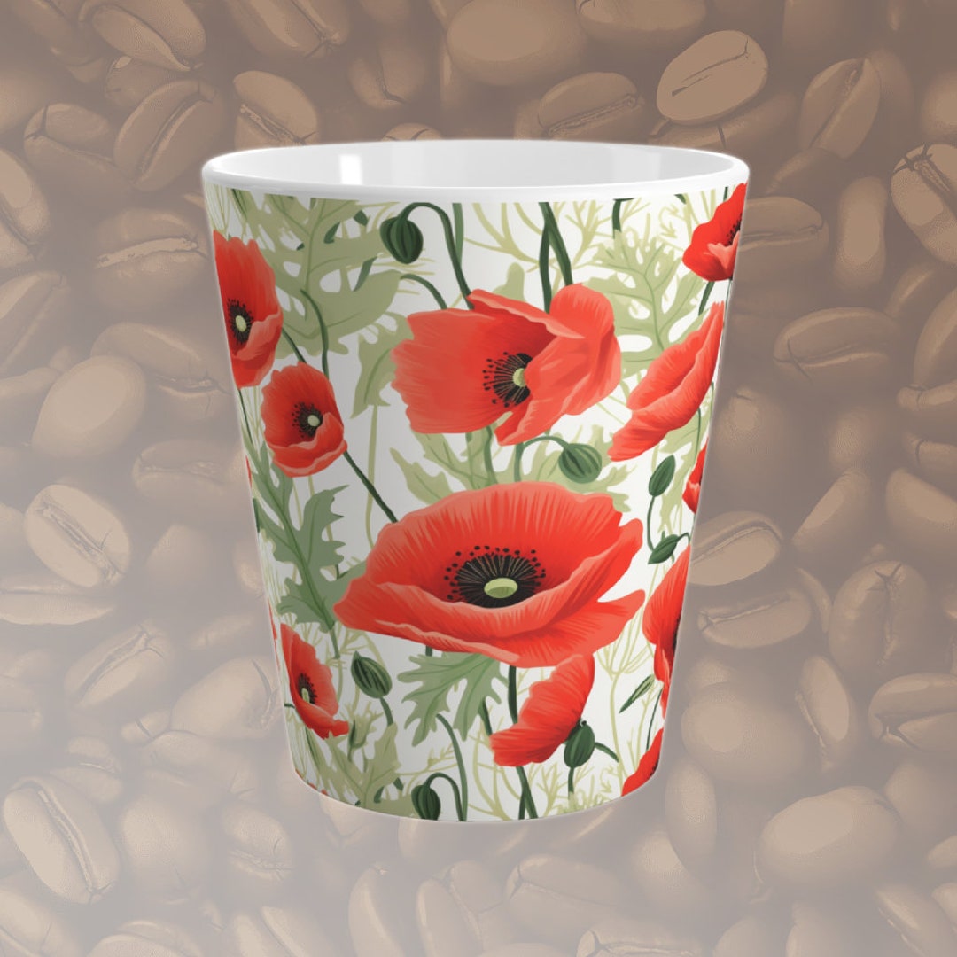 Red Poppy Latte Mug, Floral Latte Cup, Latte Lover, Poppy Lover, Coffee ...