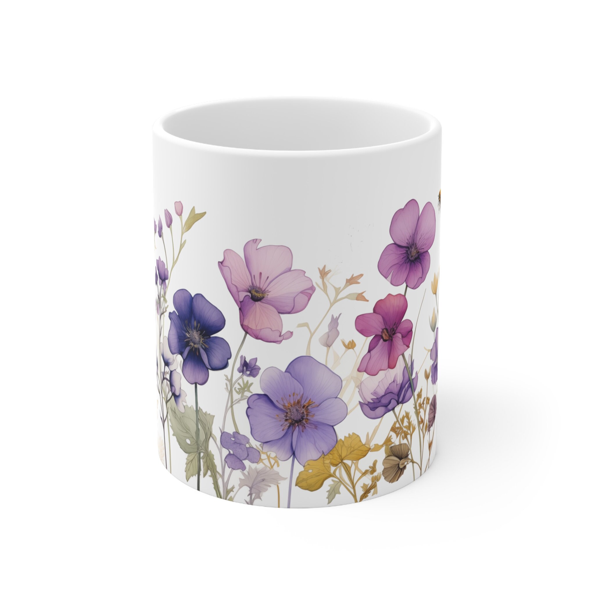 February Violets Birth Flower Ceramic Mug, Botanical Design, Floral Cup ...