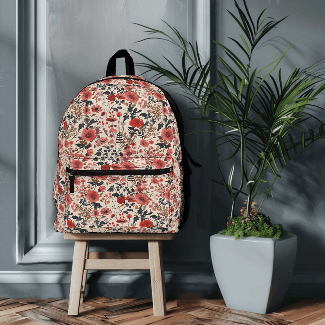 Ruby Wildflowers Backpack, Cute Floral Pattern, Flower Print Girls Book ...