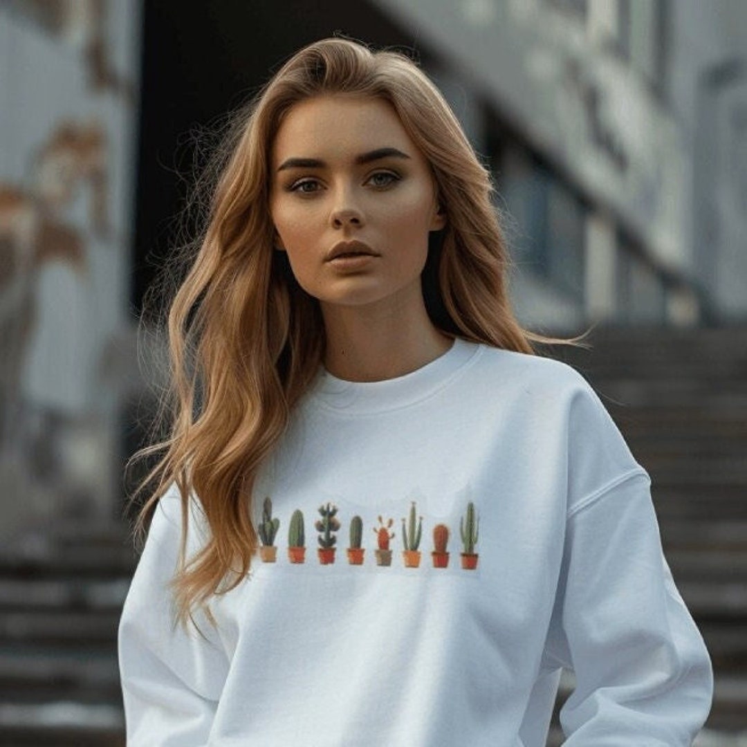 Cute Cacti Crewneck Sweatshirt, Cactus Garden Sweater, Cool Weather ...