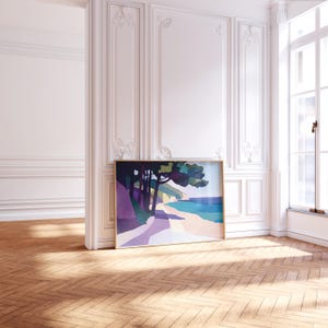 Minimalist Beach Trees Wall Art, Painting Beach Landscape Art, Modern ...