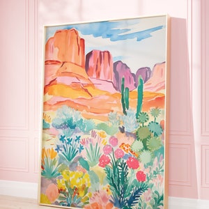 Watercolor Desert Canyon Wall Art, Painting Colorful Canyon Art ...