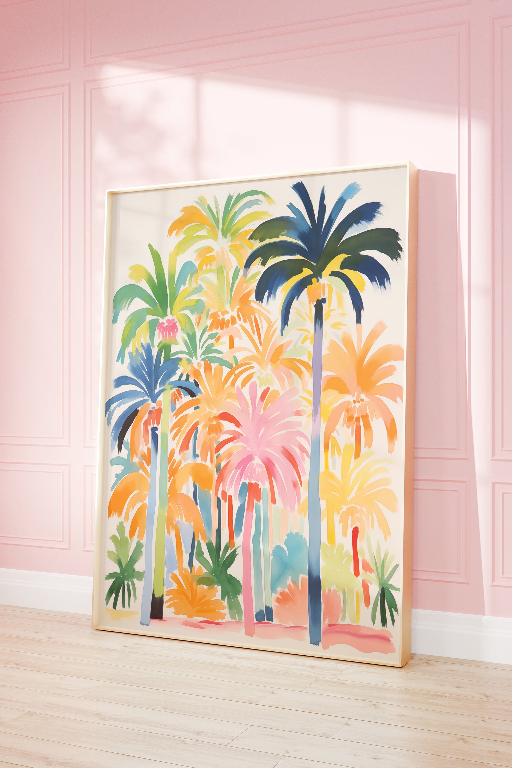 Watercolor Palm Trees Beach Wall Art, Painting Colorful Palm Trees Art ...