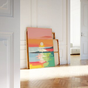 Abstract Modern Sunset Wall Art, Painting Colorful Landscape Art ...