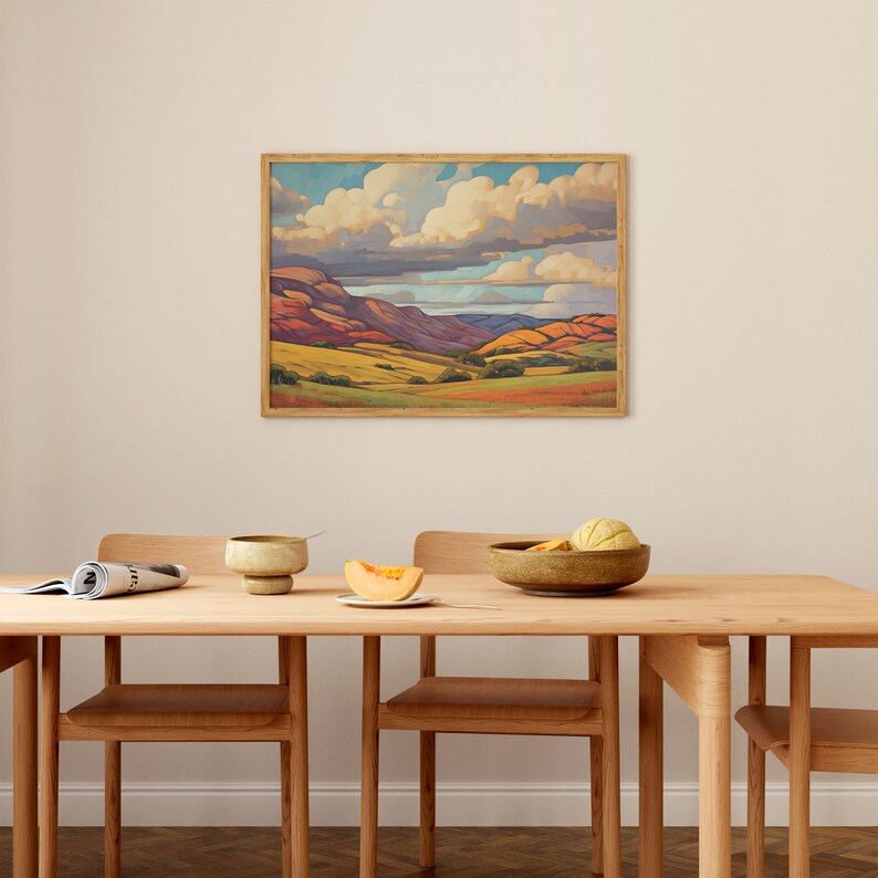 Colorful Sky Landscape Wall Art, Painting Clouds Landscape Art, Cabin ...