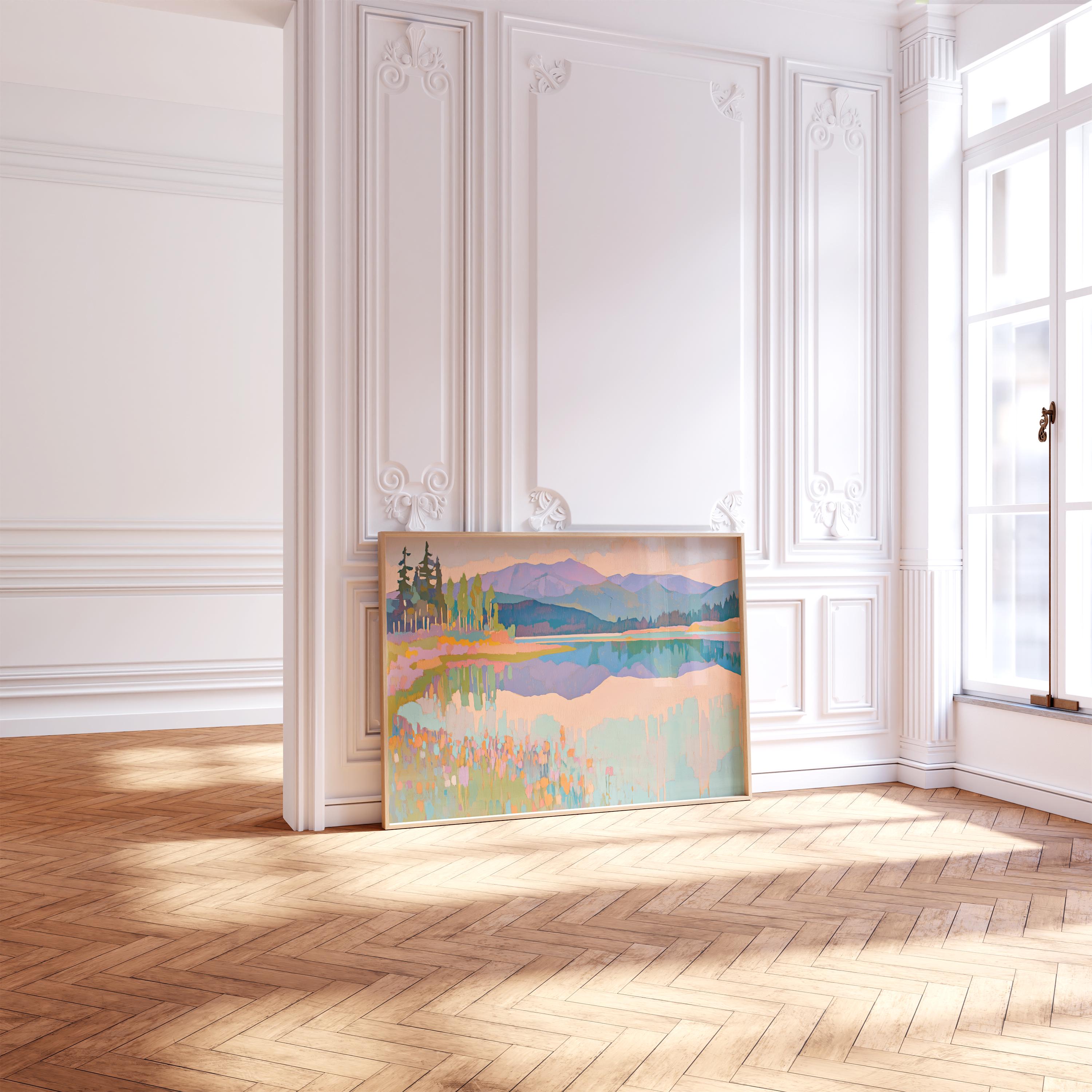 Mountain Lake Painting, Soft Color Landscape Wall Art (digital Download ...