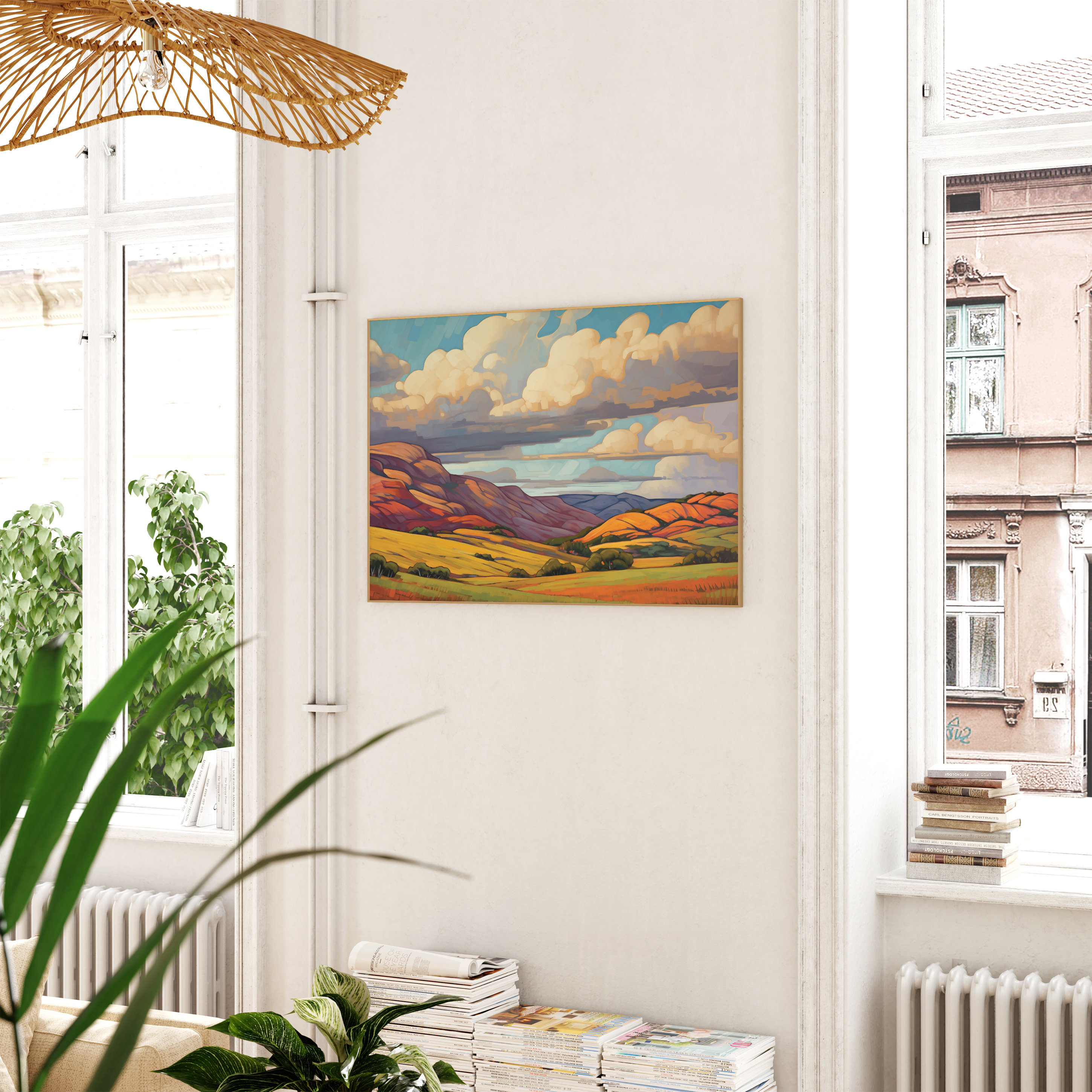 Colorful Sky Landscape Wall Art, Painting Clouds Landscape Art, Cabin ...