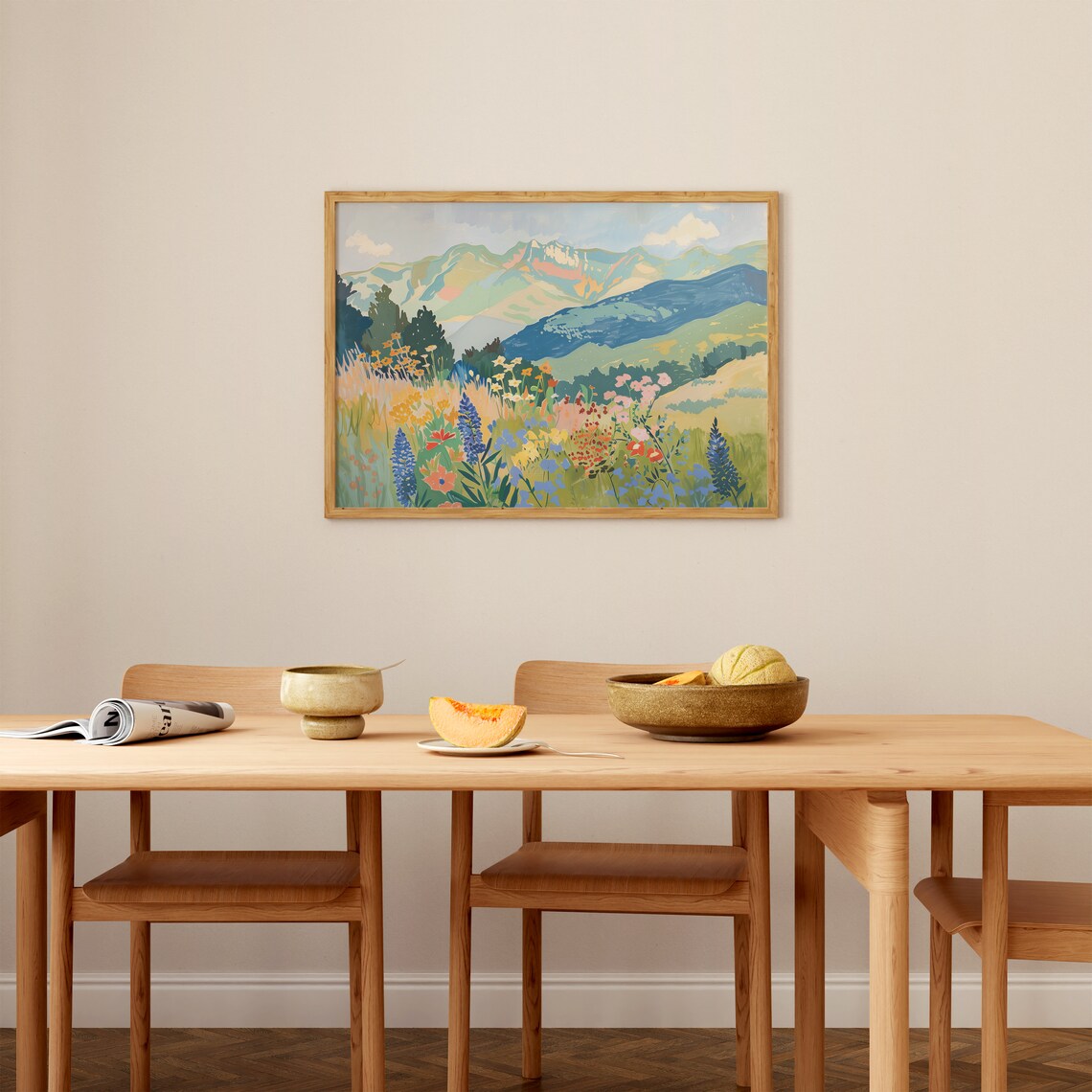 Pastel Mountain Wildflowers Wall Art, Muted Colors Wildflowers Art ...