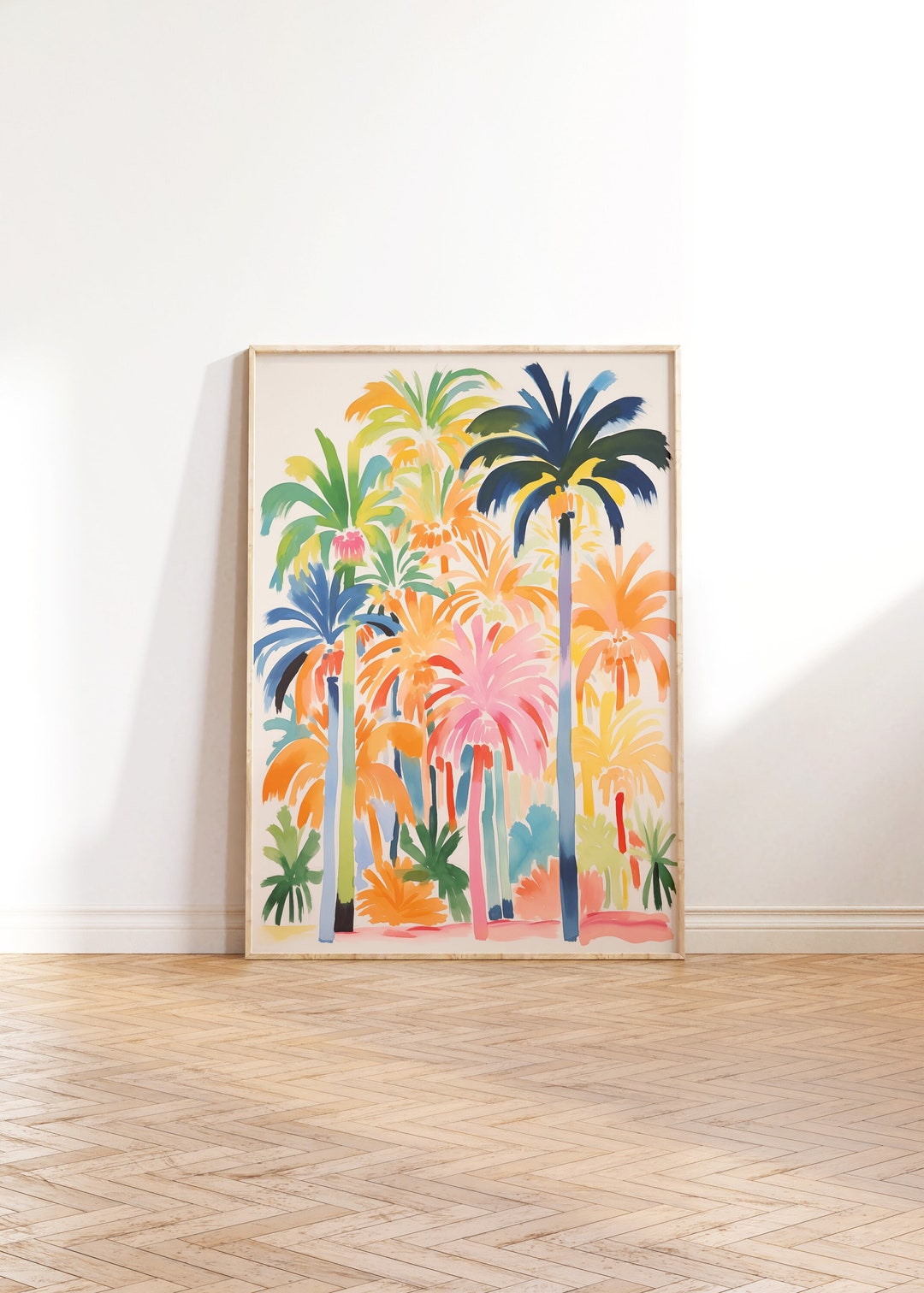 Watercolor Palm Trees Beach Wall Art, Painting Colorful Palm Trees Art ...