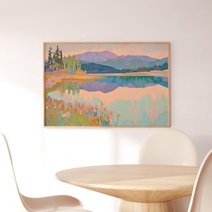 Mountain Lake Painting, Soft Color Landscape Wall Art (digital Download ...