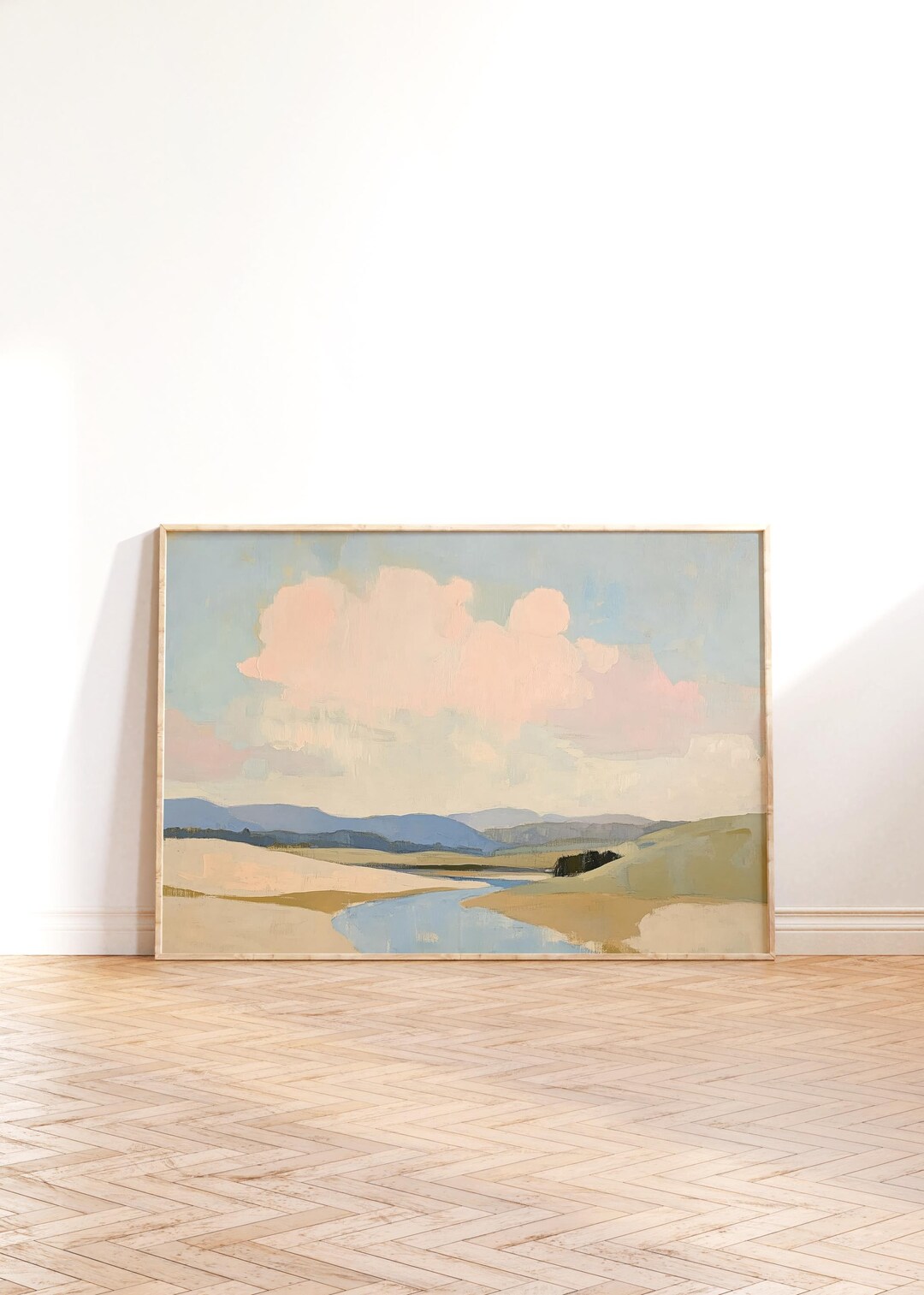 Minimal River Landscape Wall Art, Painting Muted Colors Nature Print ...