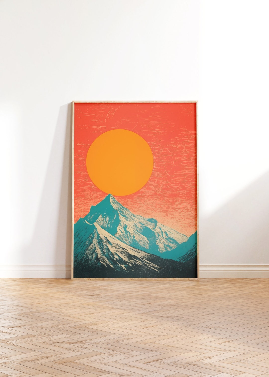 Retro Mountain Landscape Wall Art, Painting Mountain View Art, Mid ...