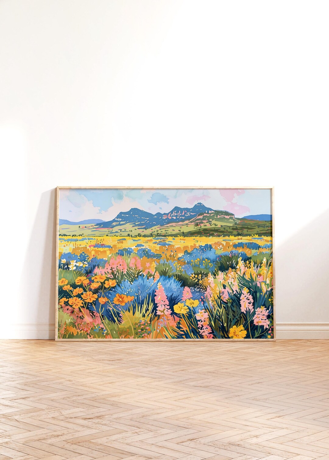 Desert Wildflower Landscape Art Print, Gouache Painting (digital ...