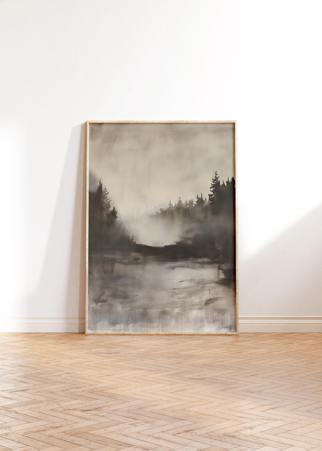 Monochromatic Forest Painting, Black and White Nature Art (digital ...