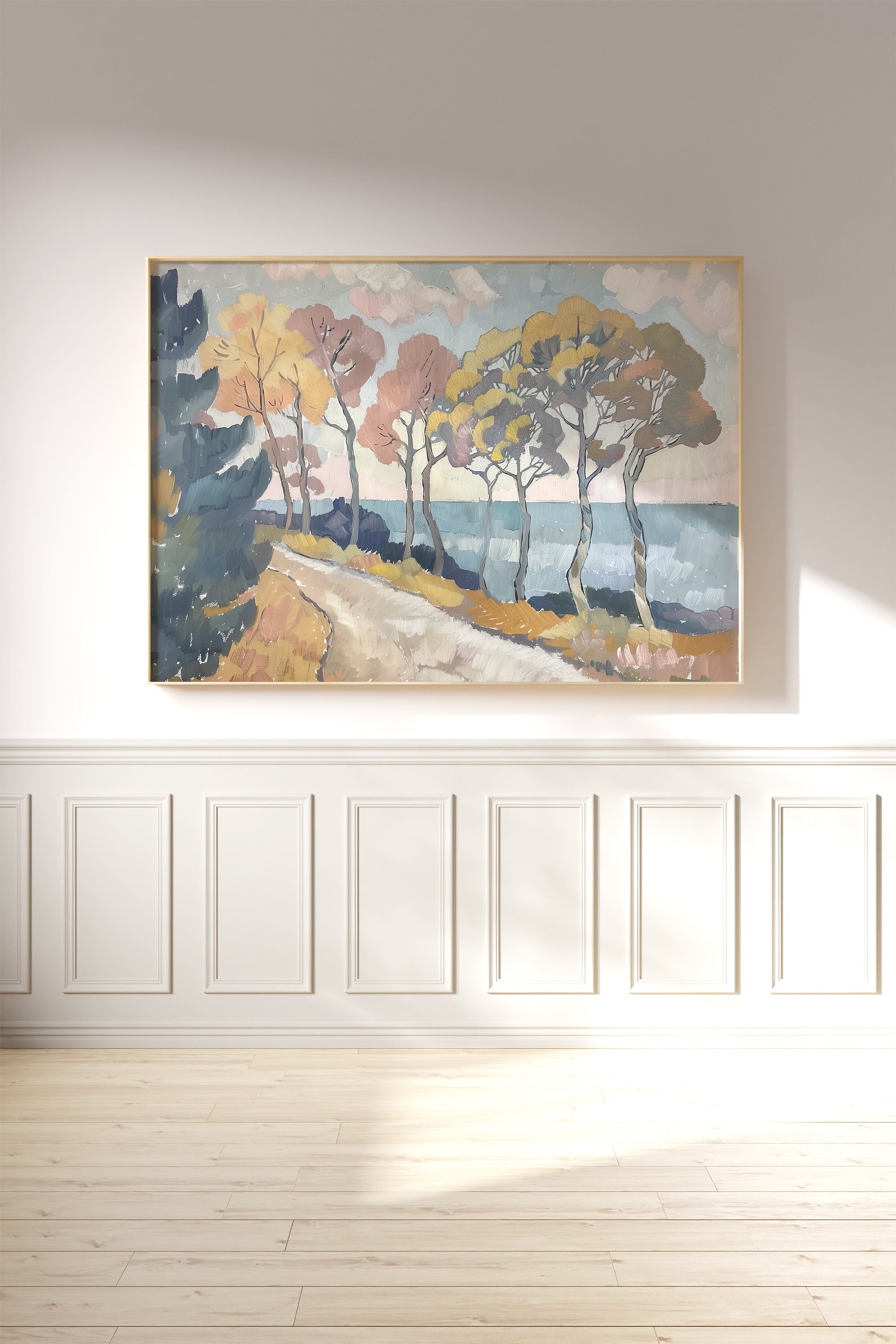 Ocean Fall Trees Wall Art, Painting Trees Landscape Art, Coastal Decor ...