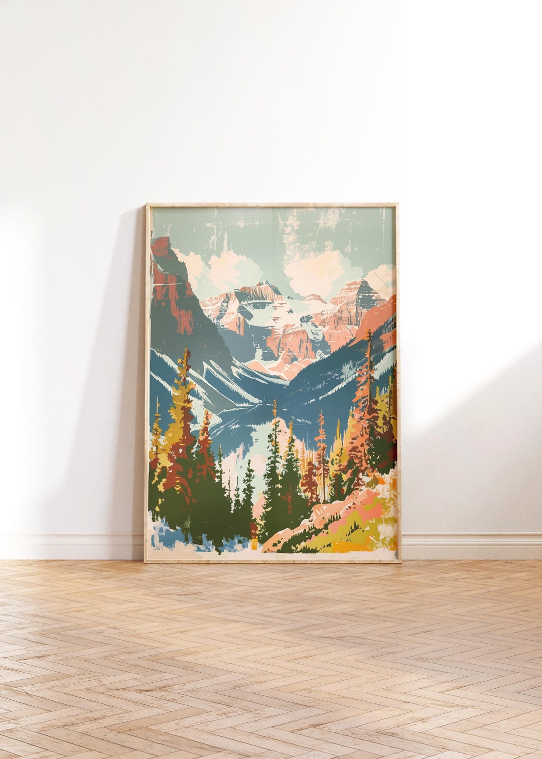 Vintage Mountain Landscape Print, Cabin Decor Wall Art (digital ...