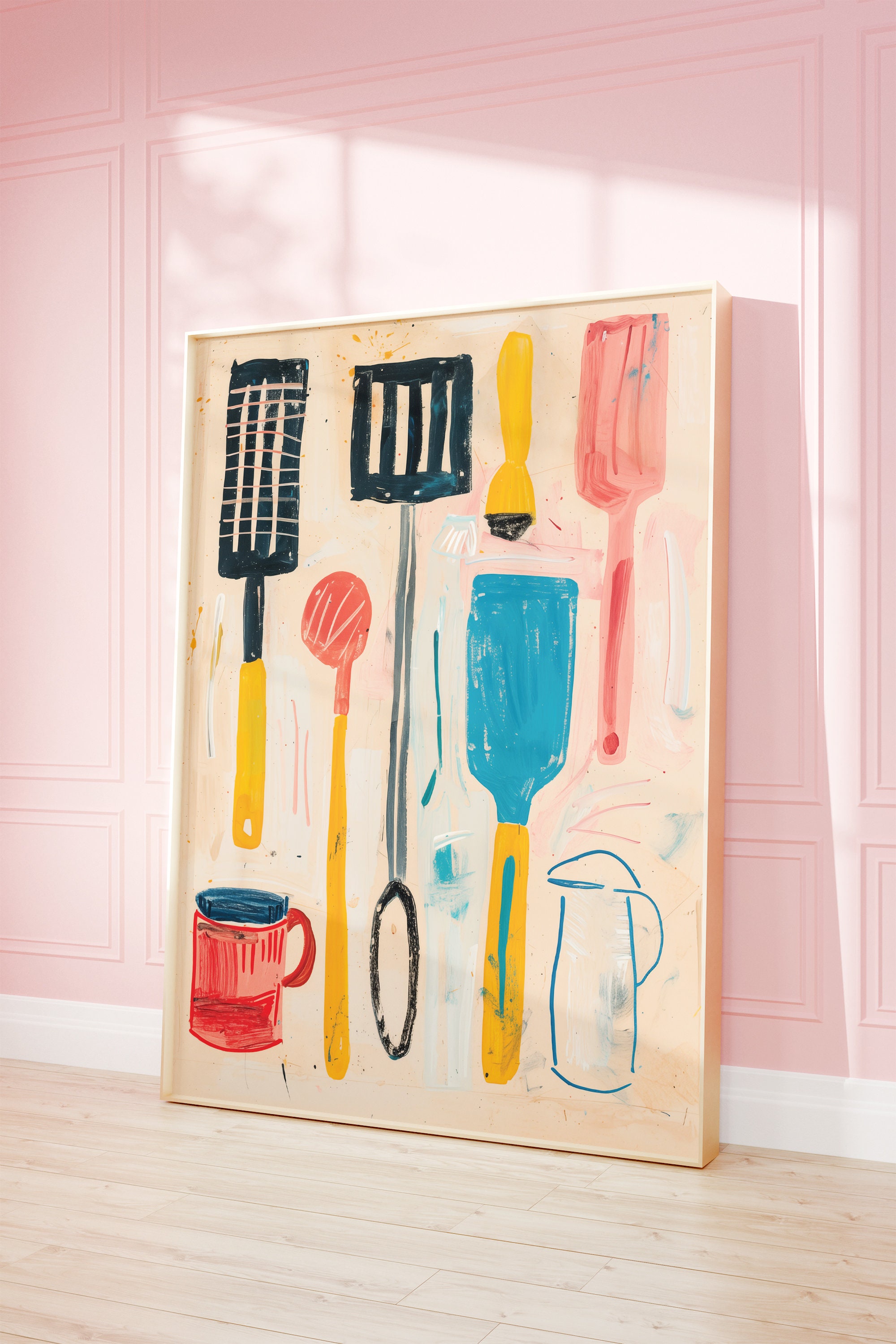 Kitchen Utensils Wall Art, Painting Kitchen Utensils Folk Art, Kitchen ...