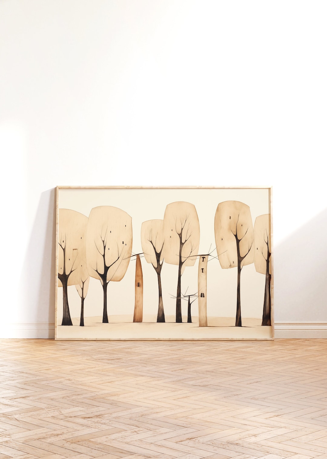 Modern Tree Shapes Wall Art, Painting Nature Tree Shapes Art, Mid ...