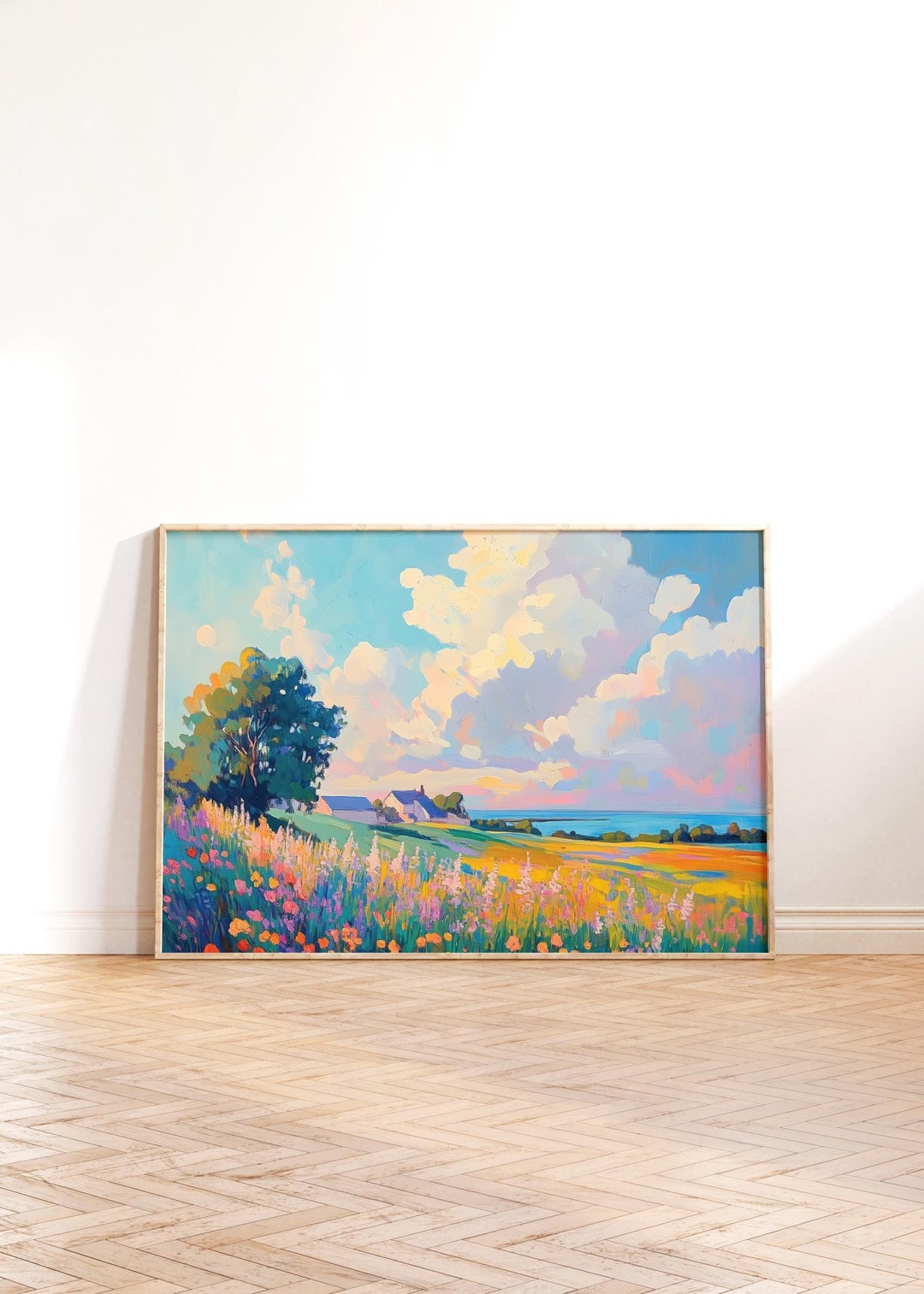 Pastel Flower Fields Wall Art, Painting Colorful Meadow Print ...