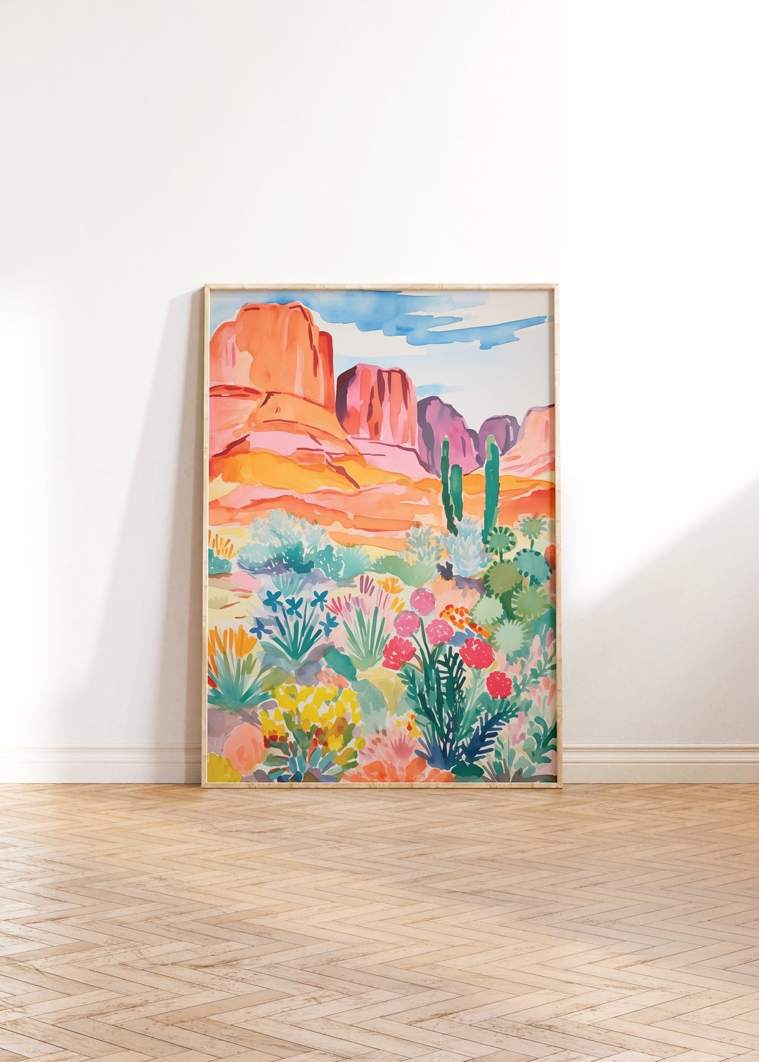 Watercolor Desert Canyon Wall Art, Painting Colorful Canyon Art ...