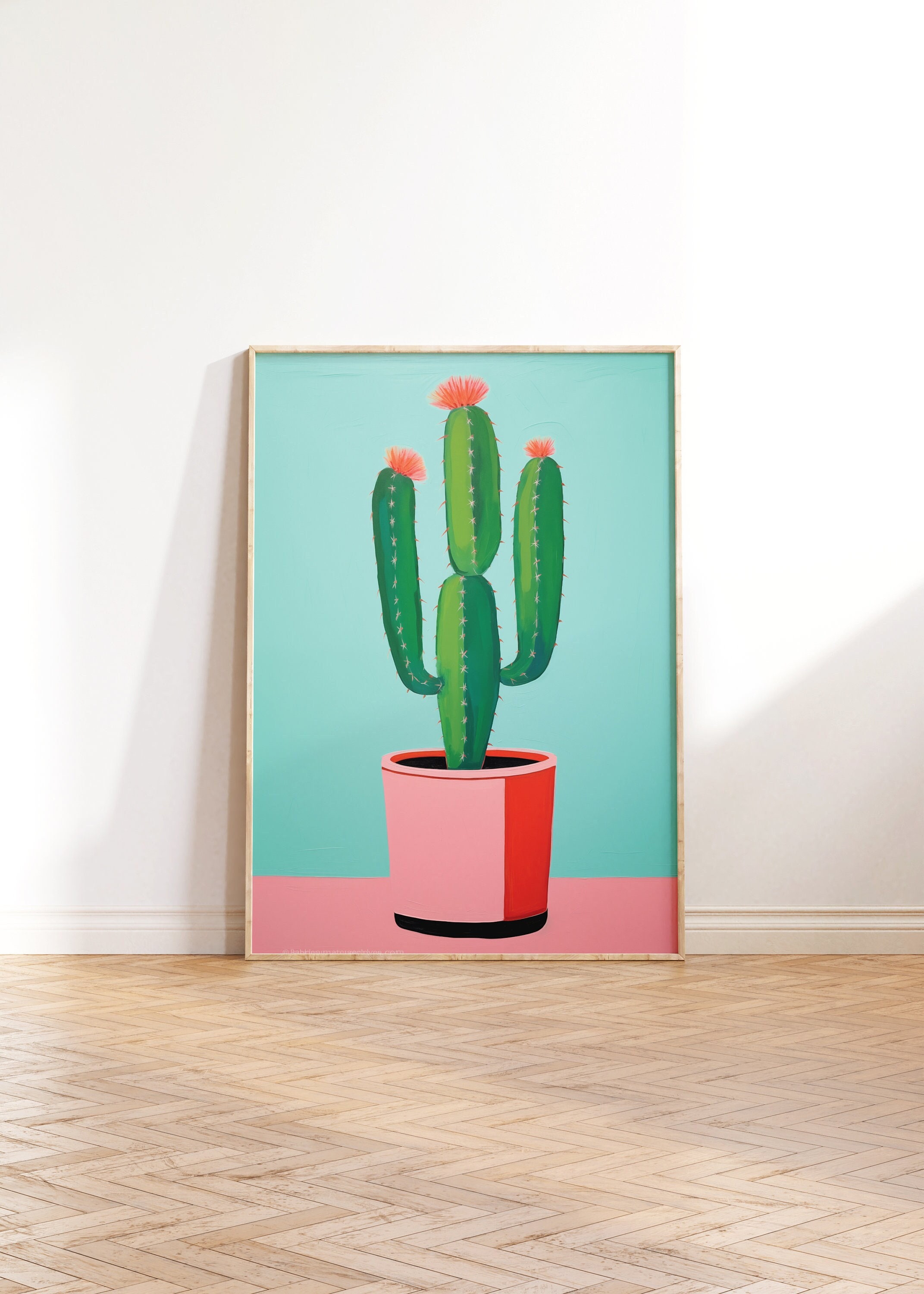 Boho Minimalistic Cactus Wall Art, Painting Boho Cactus Art, Southwest ...