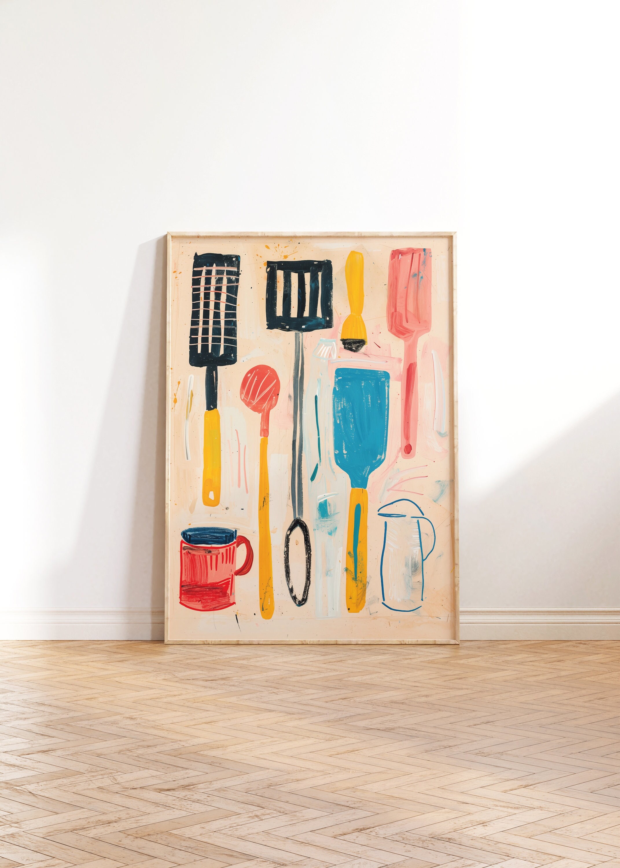 Kitchen Utensils Wall Art, Painting Kitchen Utensils Folk Art, Kitchen ...