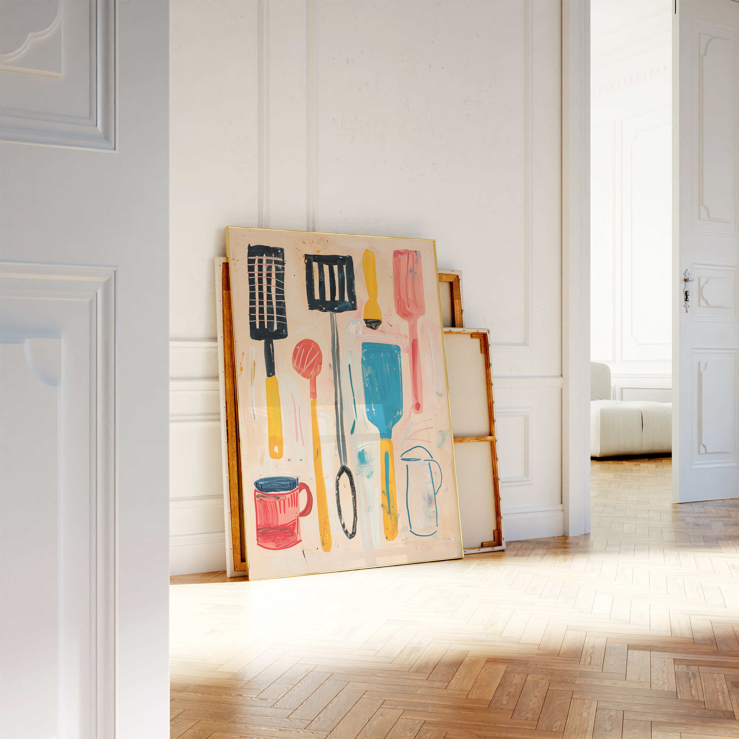 Kitchen Utensils Wall Art, Painting Kitchen Utensils Folk Art, Kitchen ...